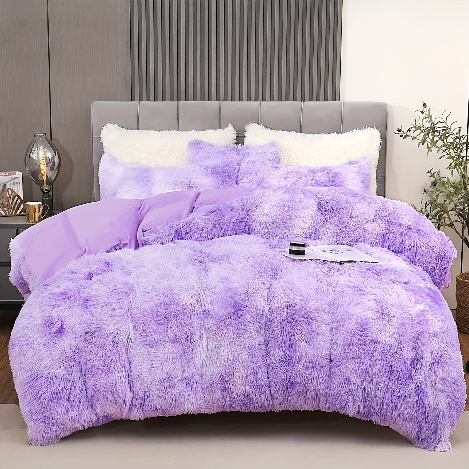 3Pcs/4Pcs Velvet Fuzzy Plush Luxury Duvet Cover Set, Queen Size Ultra ...