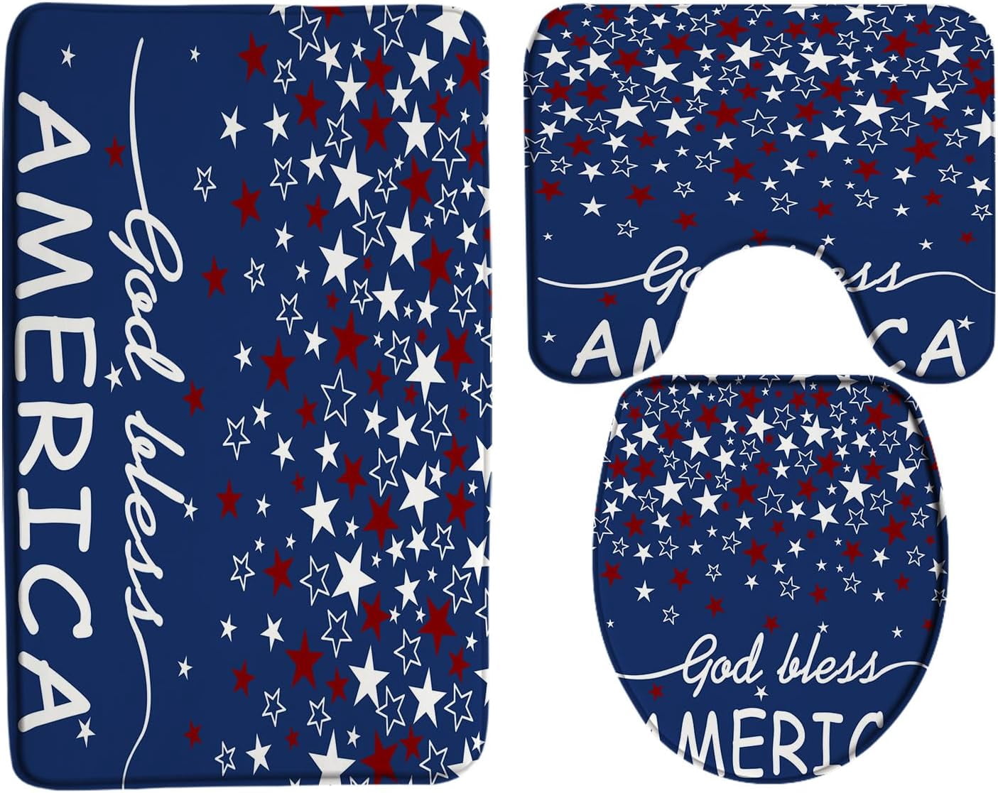 3Pcs 4th of July Bath Rug Set,American Patriotic Independence Day ...
