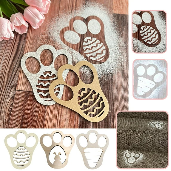 3Pcs 5.9Inch Easter Wooden Bunny Footprint Stencils, Reusable Easter ...