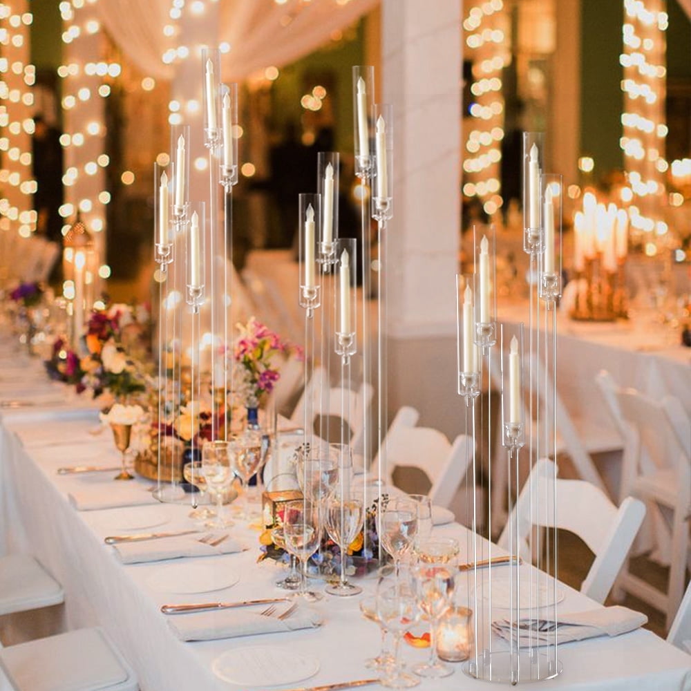 3Pcs 5 Arm Floor Candelabra,Acrylic Floor Candle Holder for Wedding ...