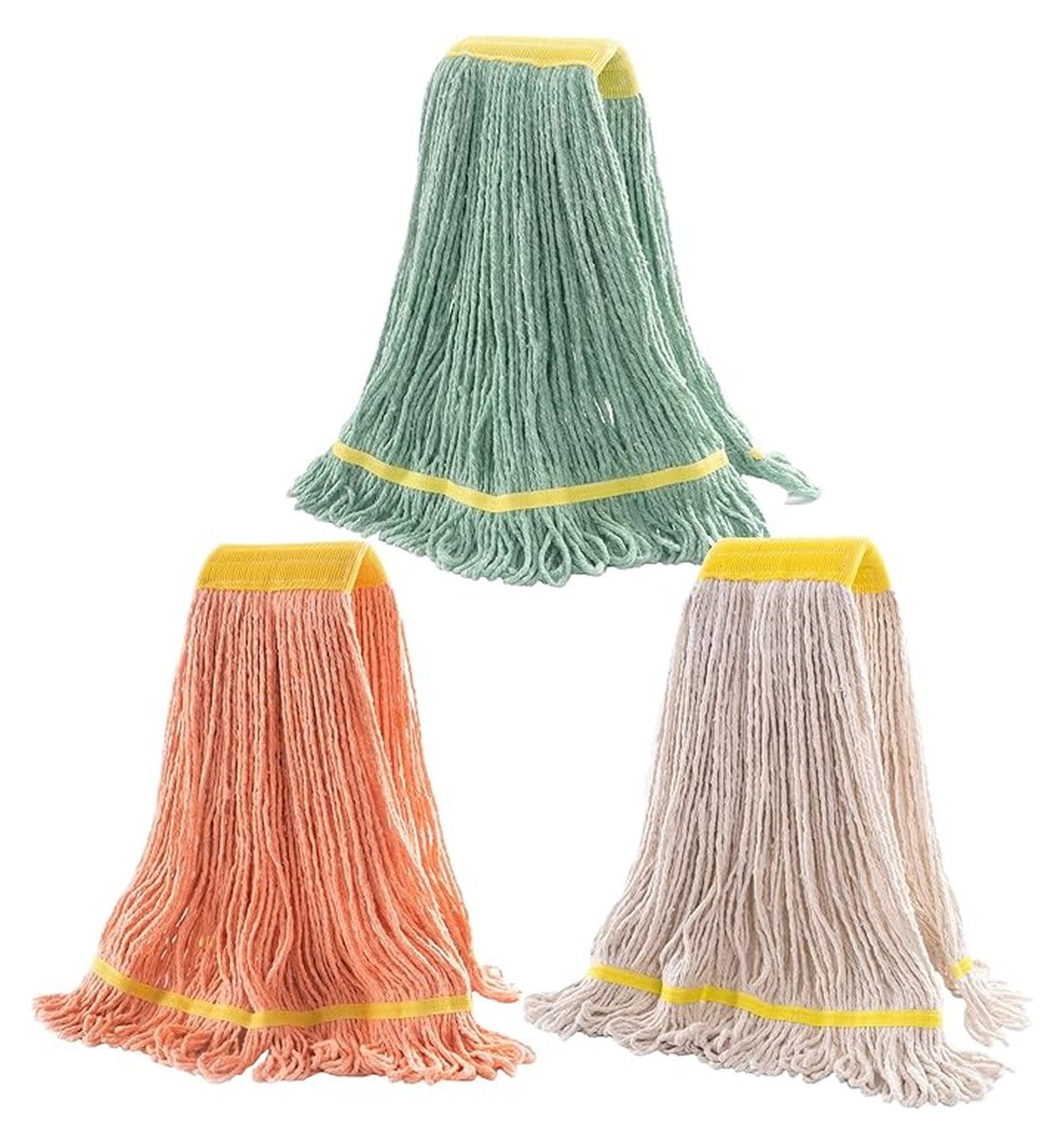 3Pcs 5'' Headband White&Orange&Green 24Oz String Mop Heads, Loop-End ...