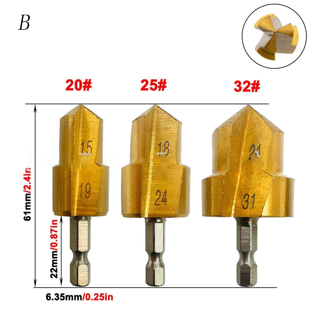 3pcs 6.35mm Hexagonal Shank Drill Bit Water Pipe Expansion Drill Punch ...