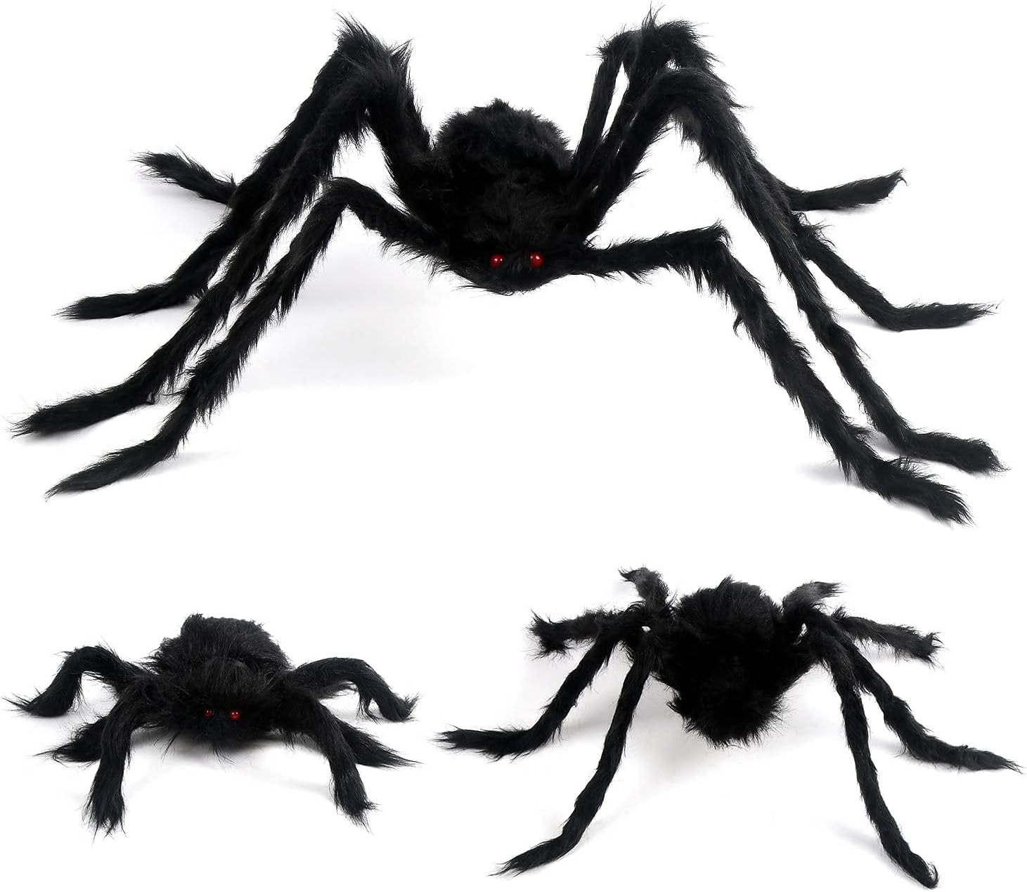 3Pcs 60inch x 30inch x 12 inch Halloween Large Spiders, Realistic Hairy ...