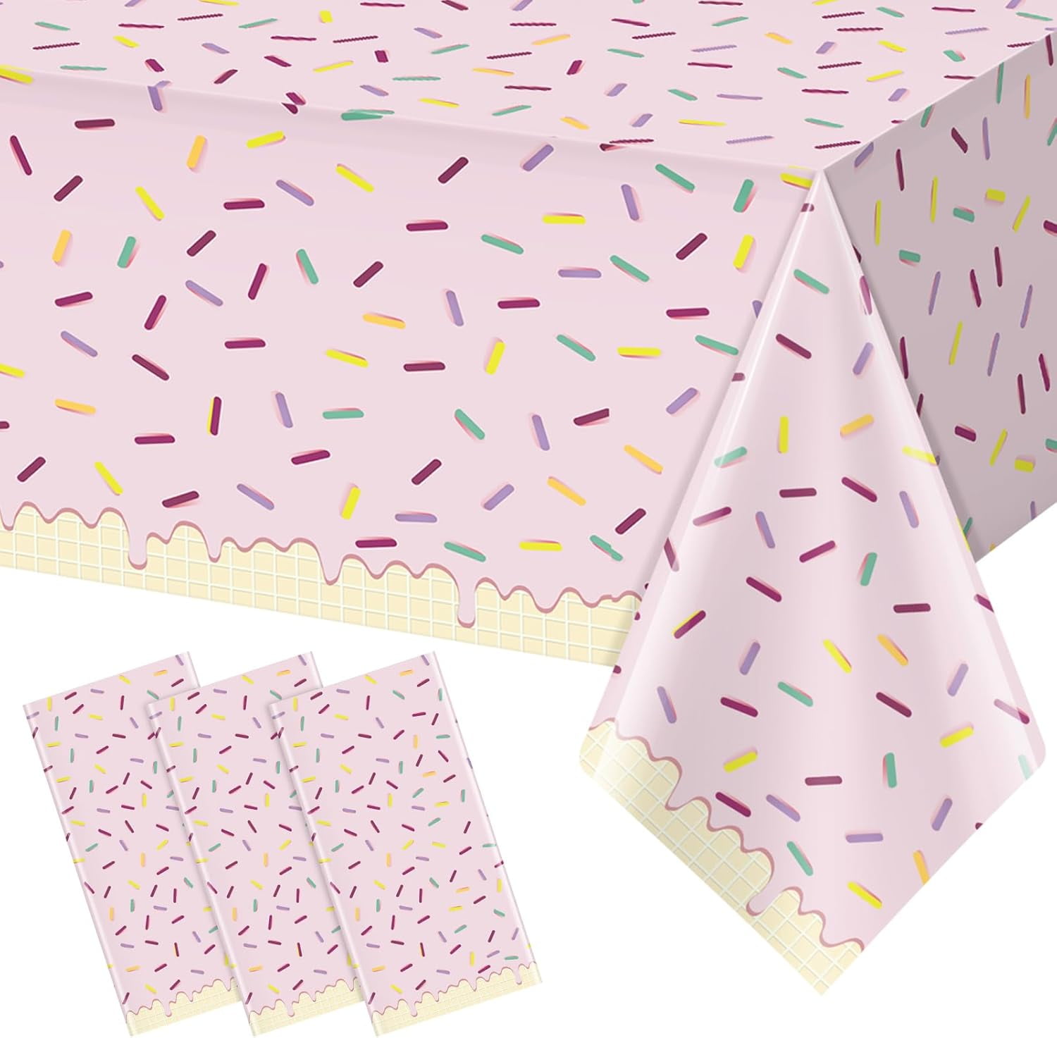 3Pcs/6Pcs Sprinkle Donut Tablecloth, Ice Cream Table Cloth Disposable ...