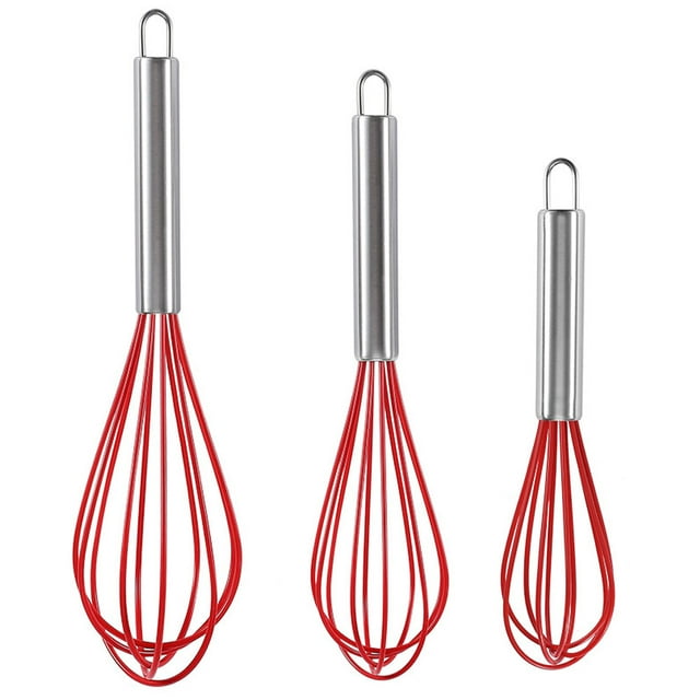 3Pcs 8+10+12Inch Silicone Whisk,Non Stick Kitchen Whisks for Cooking ...