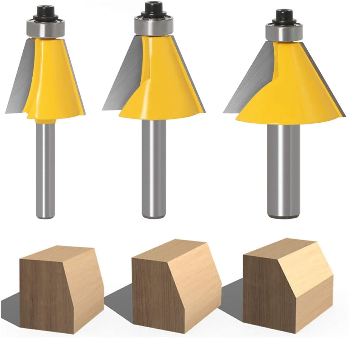3Pcs 8Mm Shank Chamfer Router Bit Set Bevel Router Bits 15 Degree, 22.5 ...