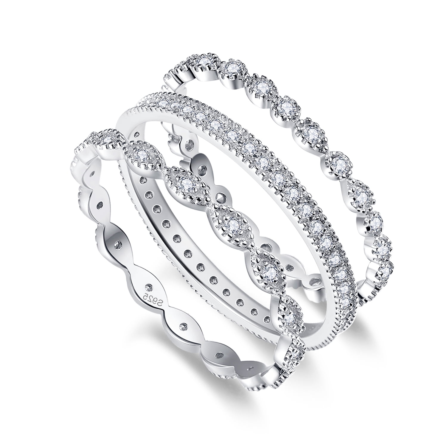 3Pcs 925 Sterling Silver Bridal Rings Set for Women Cubic Zirconia ...