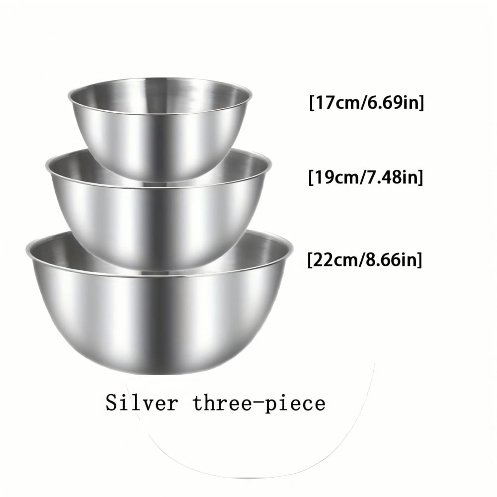 3Pcs A set of three stainless steel bowls for mixing, kneading dough ...