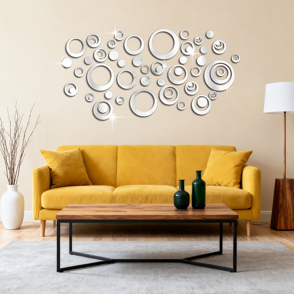 3Pcs Acrylic Self-adhesive Mirror Wall Sticker Wall Decorations Ring ...