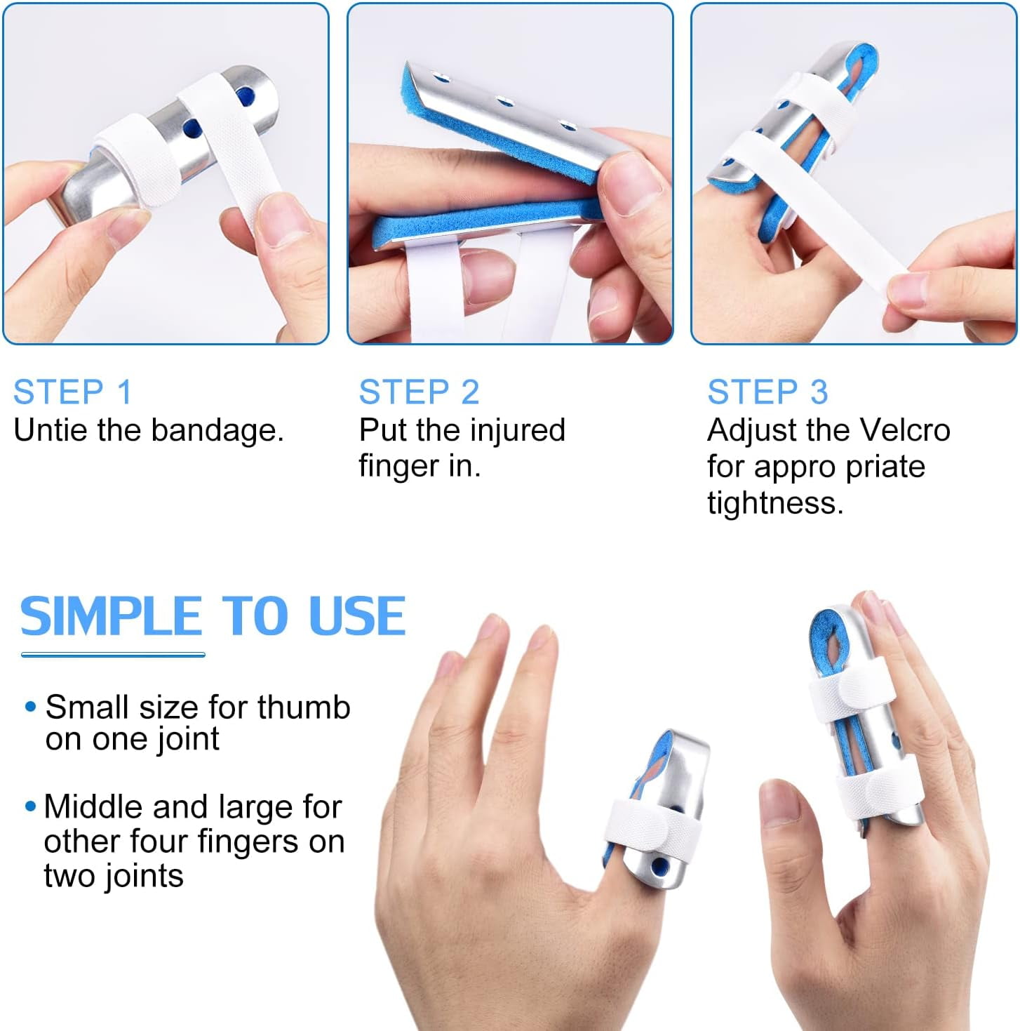 3Pcs Adjustable Aluminum Trigger Finger Splints, Support Brace for ...