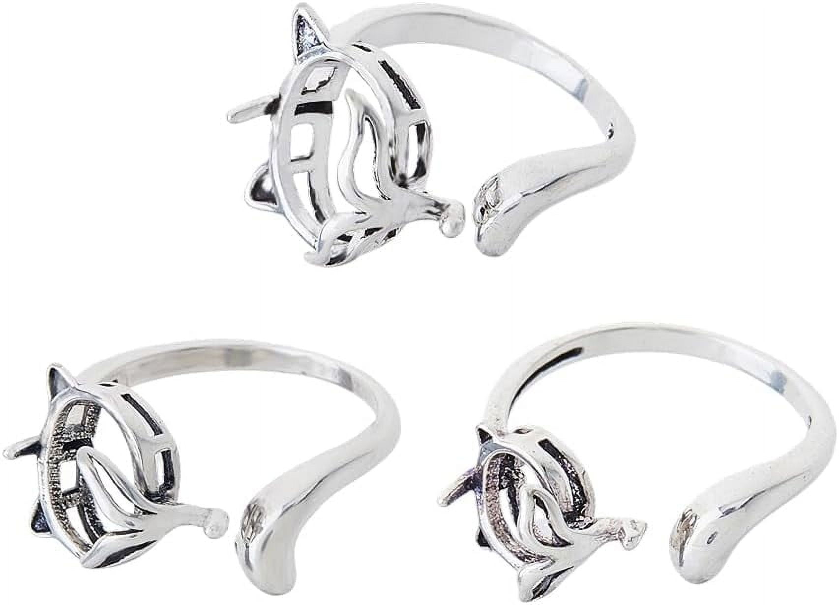 3Pcs Adjustable Brass Ring Blank 3 Sizes Fox Open Ring Silver Fox Tail ...
