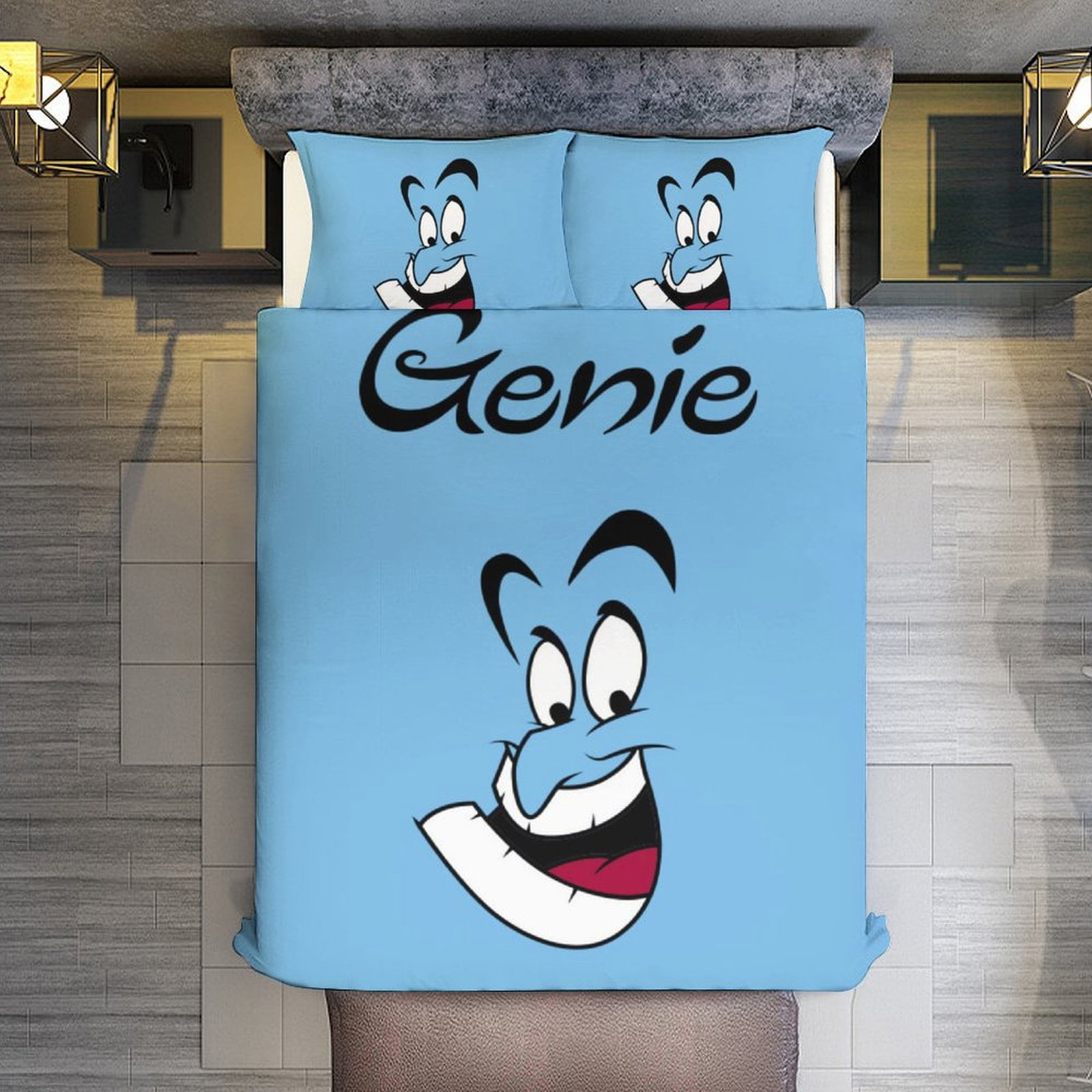 3Pcs Aladdin Genie Magic Genie Face Duvet Cover with 2 Pillowcases for ...