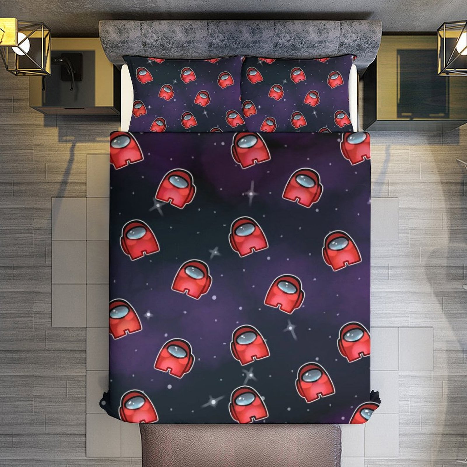 3Pcs Among-Us Gaming Duvet Cover with 2 Pillowcases for Teens Girls ...
