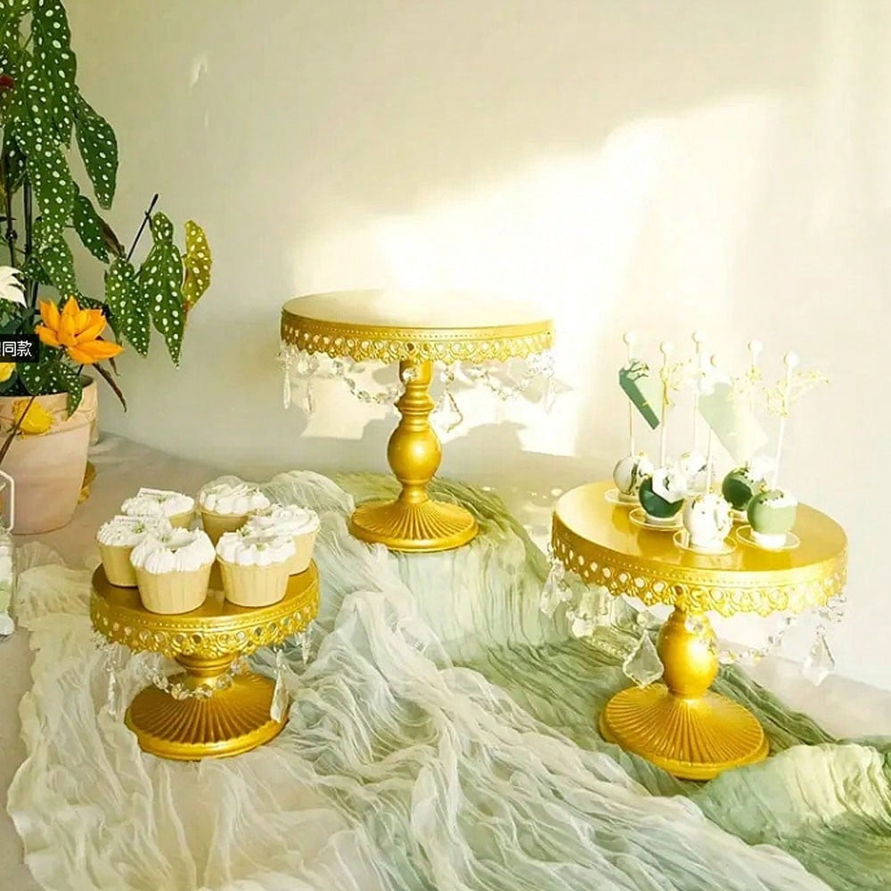 3Pcs Antique Cake Stand Set - Round Metal Cupcake Stands With Pendants ...