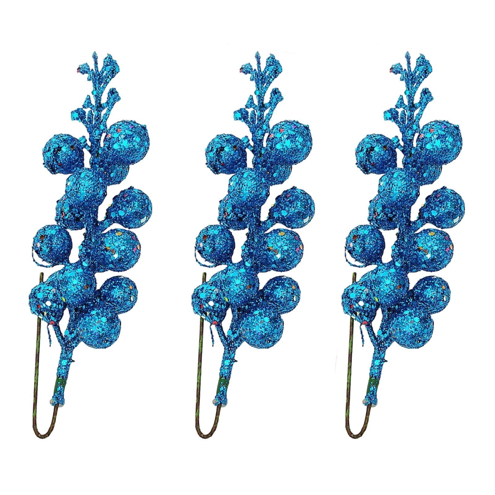 3Pcs Artificial Christmas Berry Tree Pine Branches Berry Stems Glitter ...