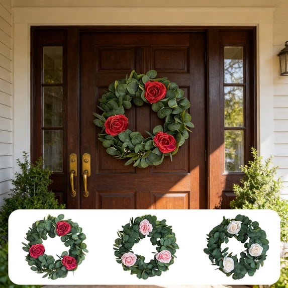 3Pcs Artificial Greenery Wreath, Yrmaups Artificial Greenery Wreath, Green Leaf Rose Garland for ...