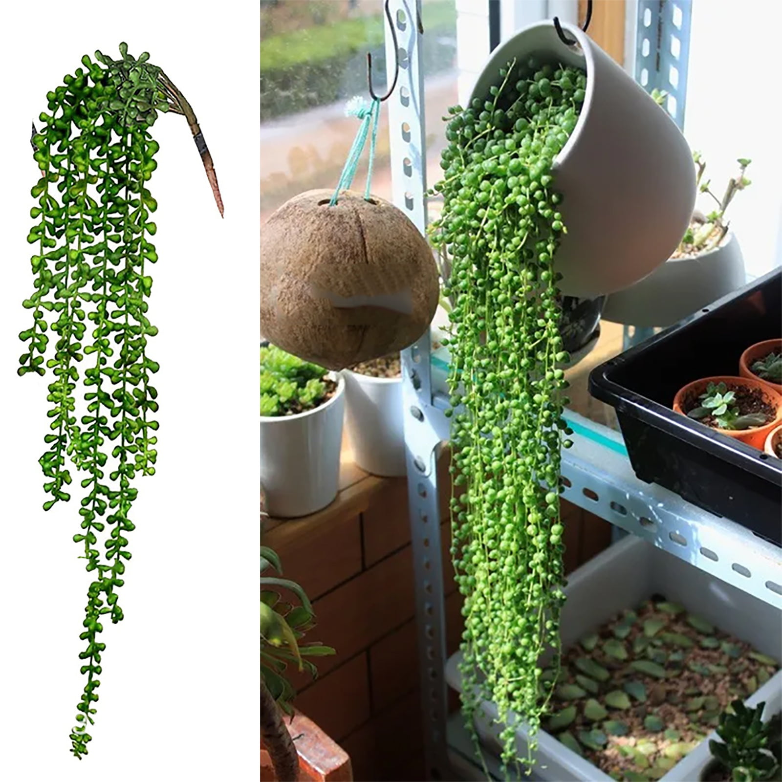 3Pcs Artificial Succulents Hanging Plants, Fake String of Pearls ...