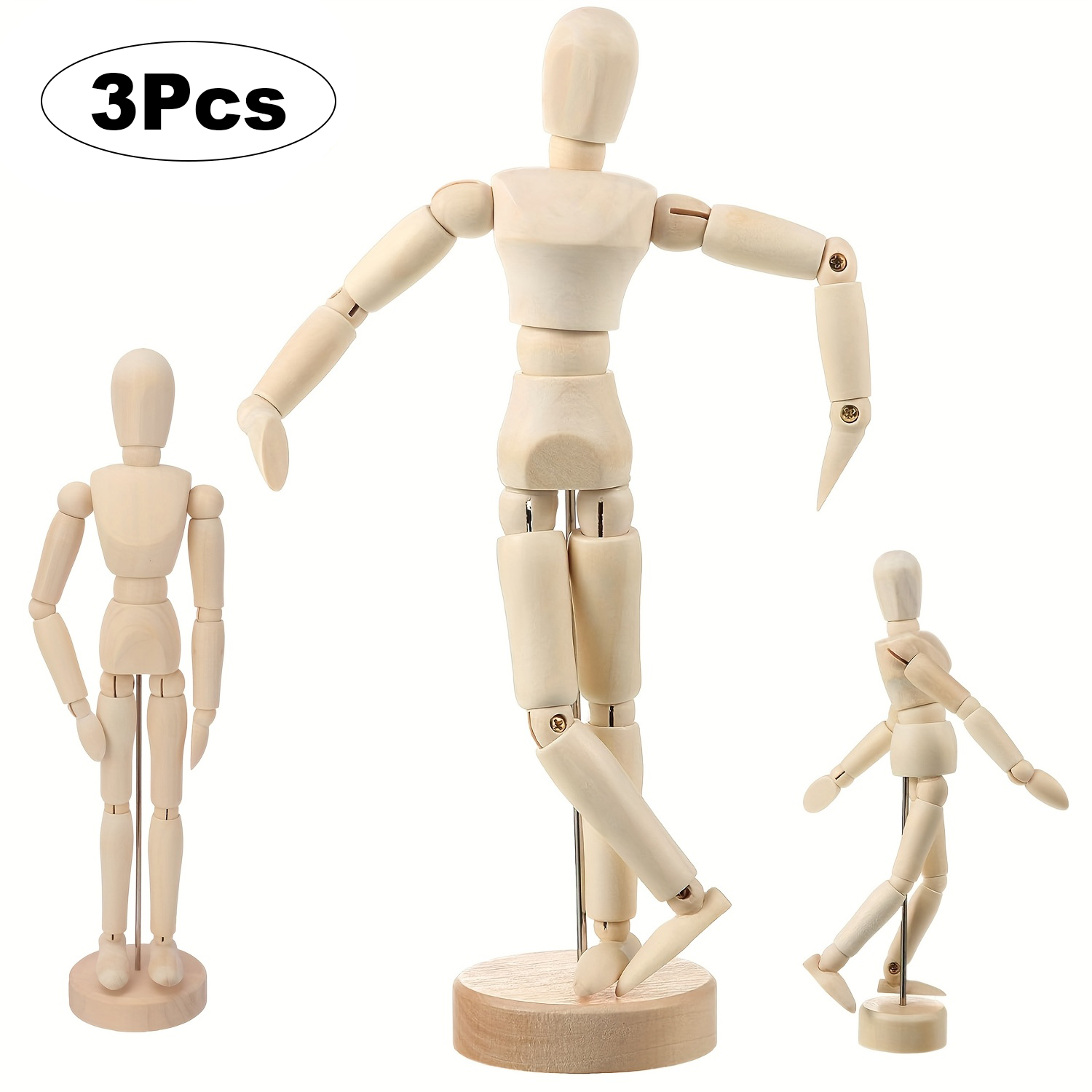 3Pcs Artist Mannequin Decoration, Wooden Manikin with Stand, 5.5in/8in ...