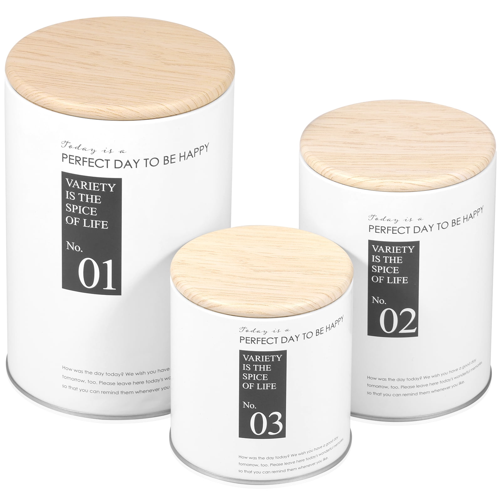 3Pcs Assorted Sizes Metal Kitchen Canister Set With Wood Lid Versatile ...