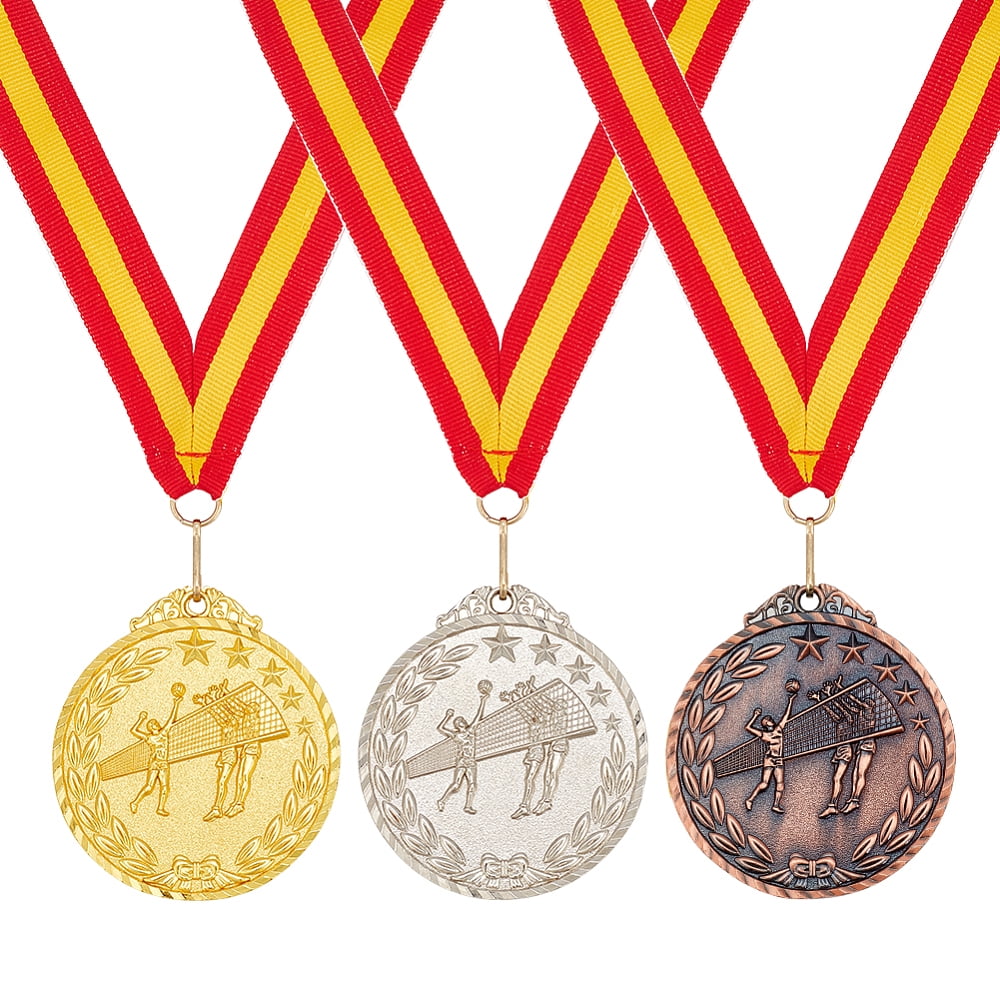 3Pcs Award Medals with Neck Ribbon 2.5Inch/65mm Gold Silver Bronze ...