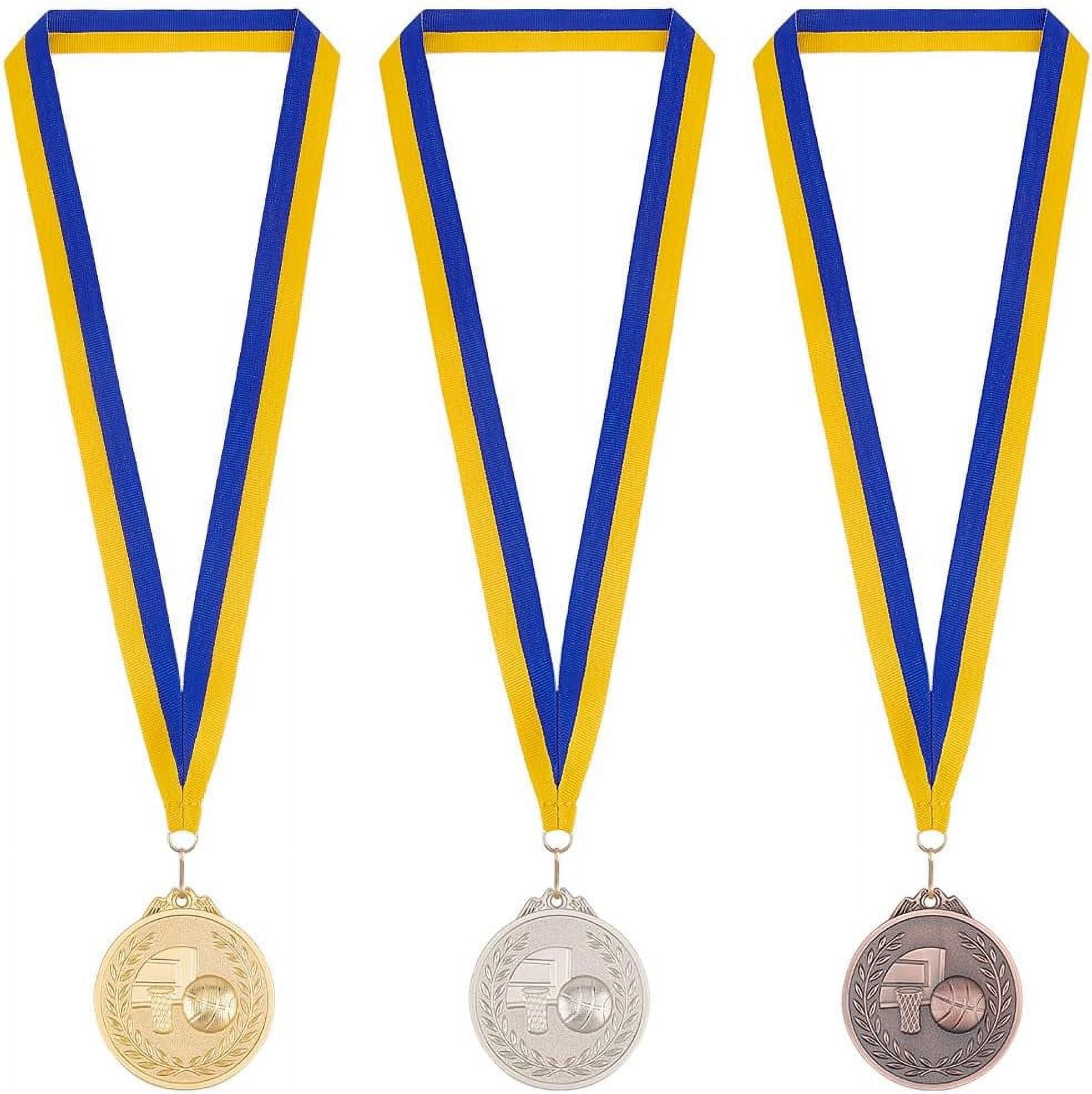 3Pcs Award Medals with Premium Ribbon Alloy Award Basketball Medal with ...