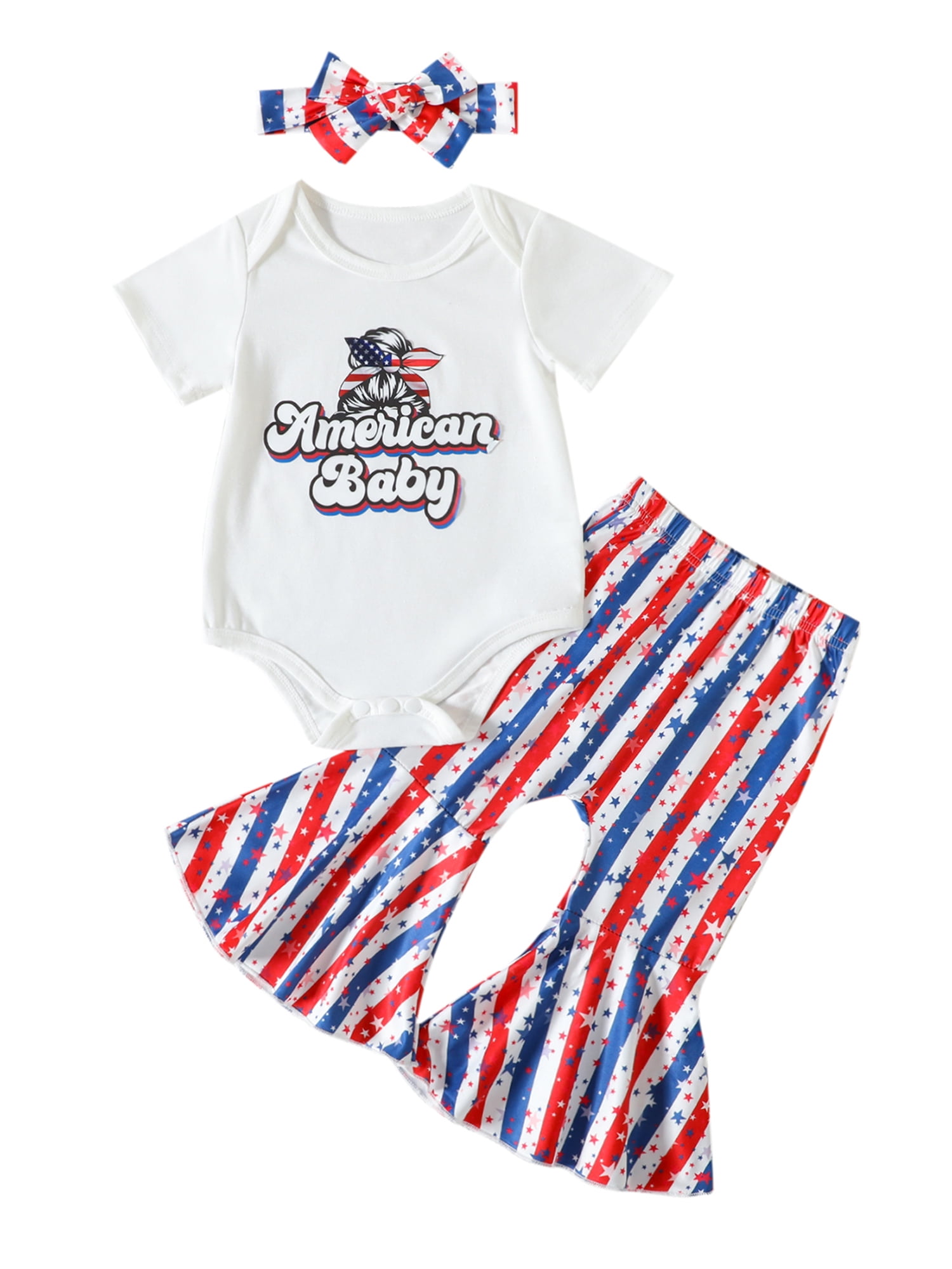 3Pcs Baby Girl 4th of July Outfit 6 12 18 24 Months Infant Independence ...