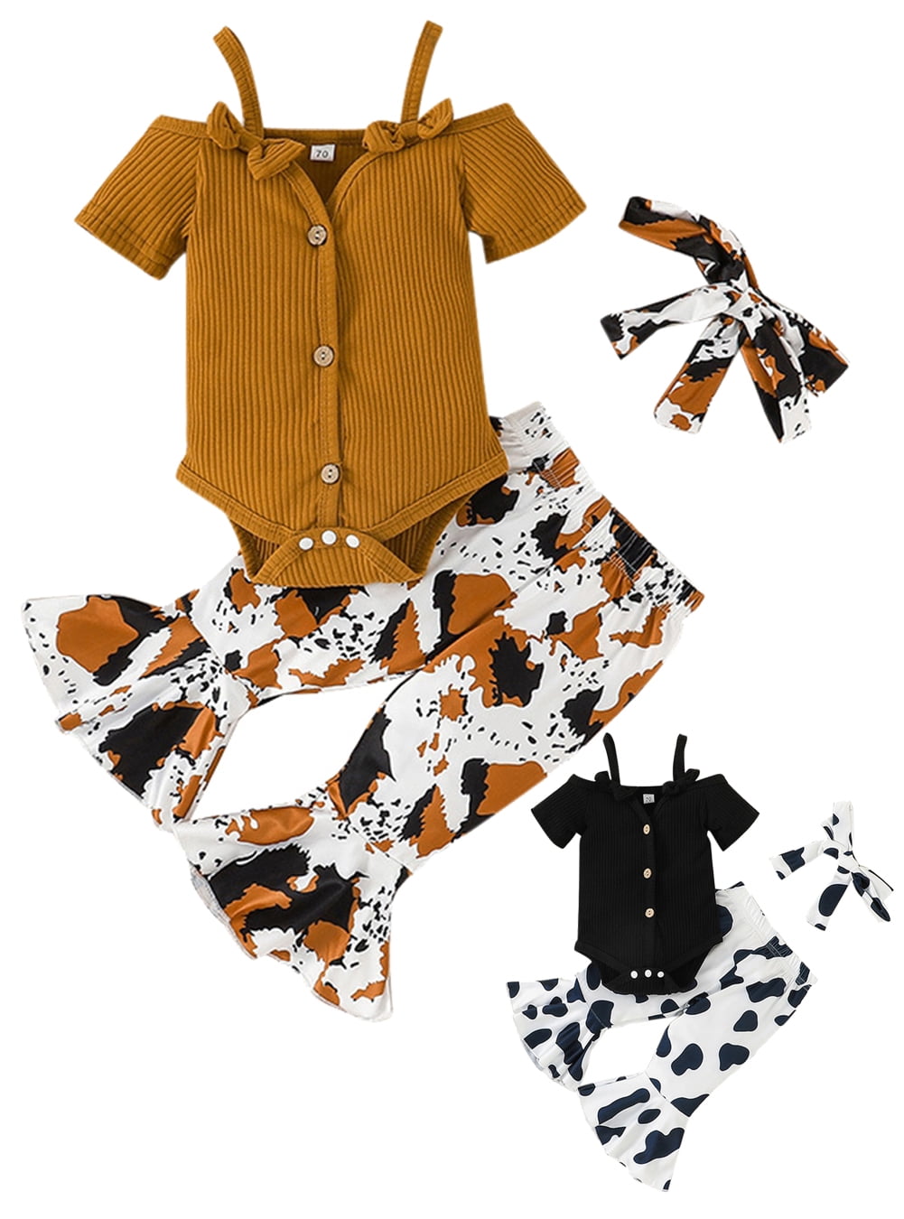 Silvercell Baby Girl Bell Bottoms Outfit, Cotton, 3Pcs, Headband, 0-24 ...