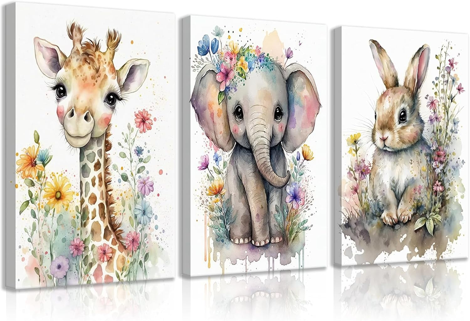 3Pcs Baby Watercolor Safari Animals Nursery Canvas Wall Art Cute Jungle ...