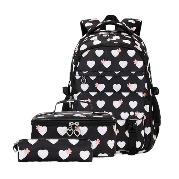 3Pcs Backpack Sets Primary School Daypack Heart Flower Pattern Junior ...