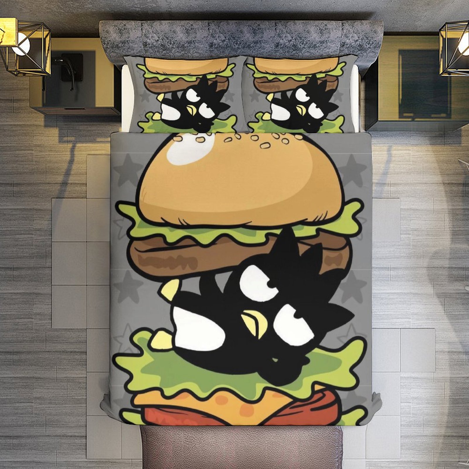 3Pcs BadBadtz-maru Hamburger Duvet Cover with 2 Pillowcases for Teens ...