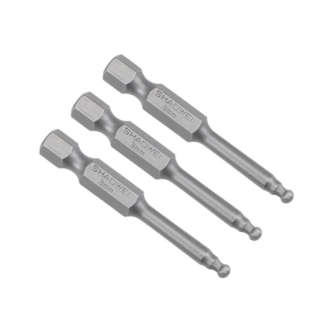 3Pcs Ball End Hex Bits 1/4 Inch Hex Shank 2 Inch Length Magnetic H3 ...