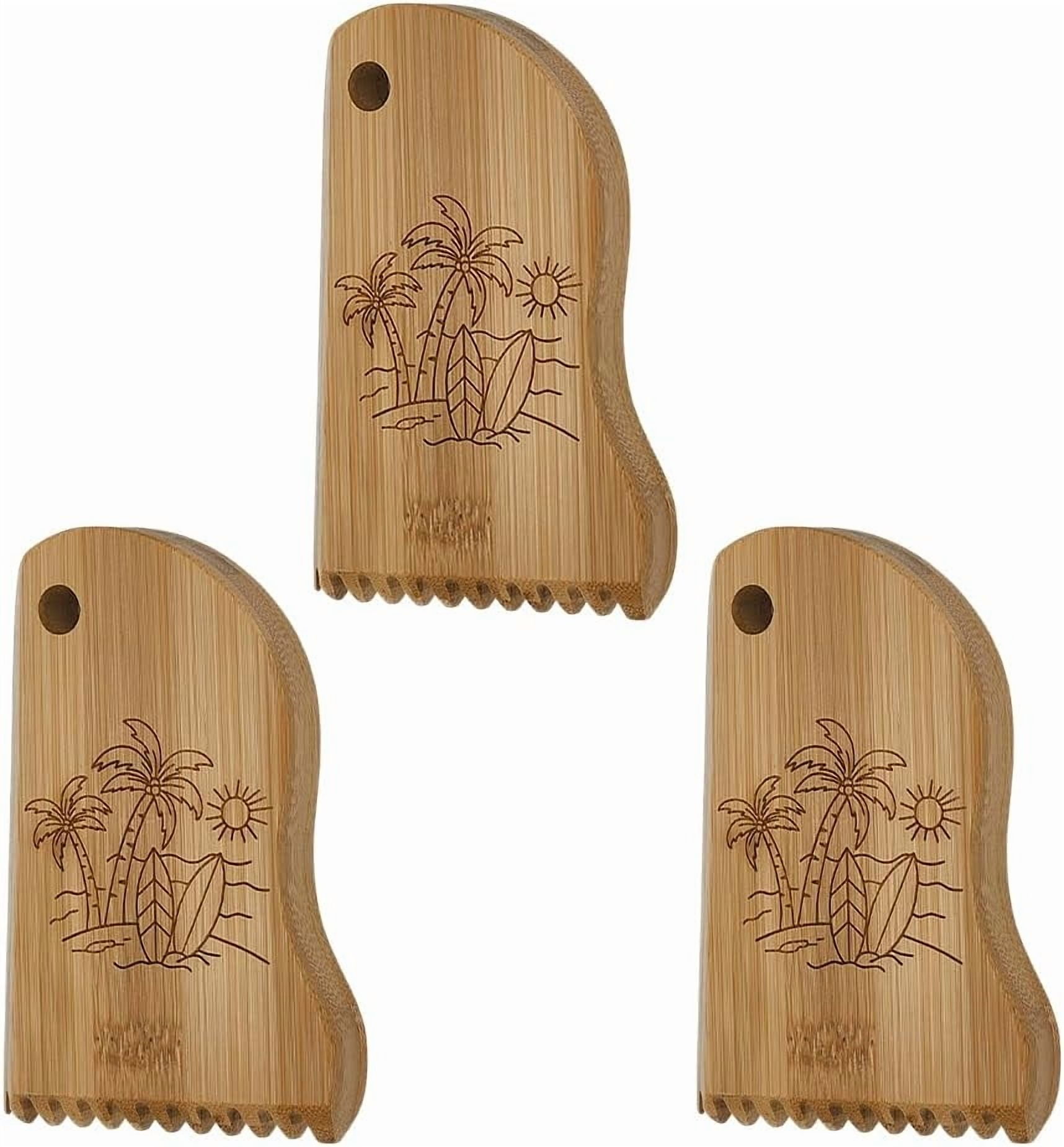 3Pcs Bamboo Surfboard Wax Comb Coconut Tree Pattern BurlyWood 12x8.5x1 ...