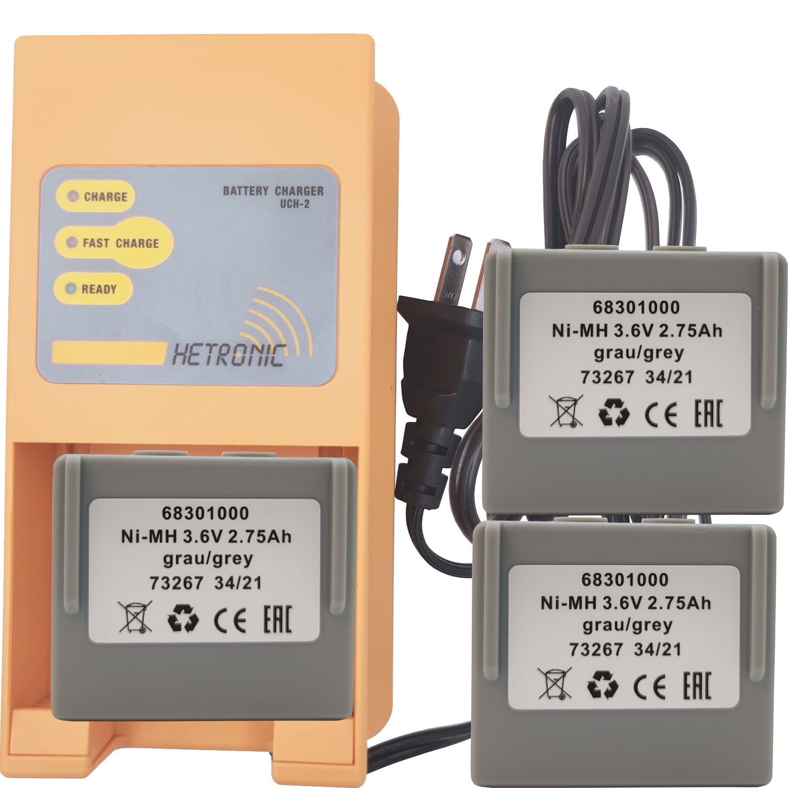 (3Pcs Battery with Charger) UCH-2 Battery Charger UCH2 Input 90-270VAC Out 300/780mA with 3.6 ...