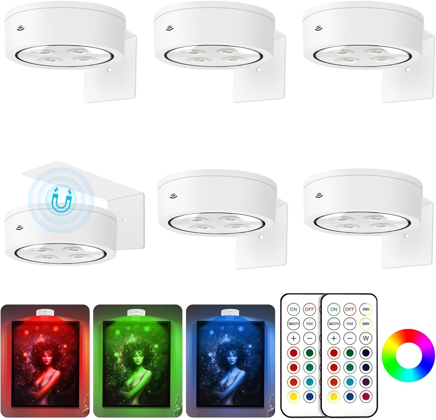 3Pcs Battery Operated Picture Light, Magnetic Led Painting Light with ...