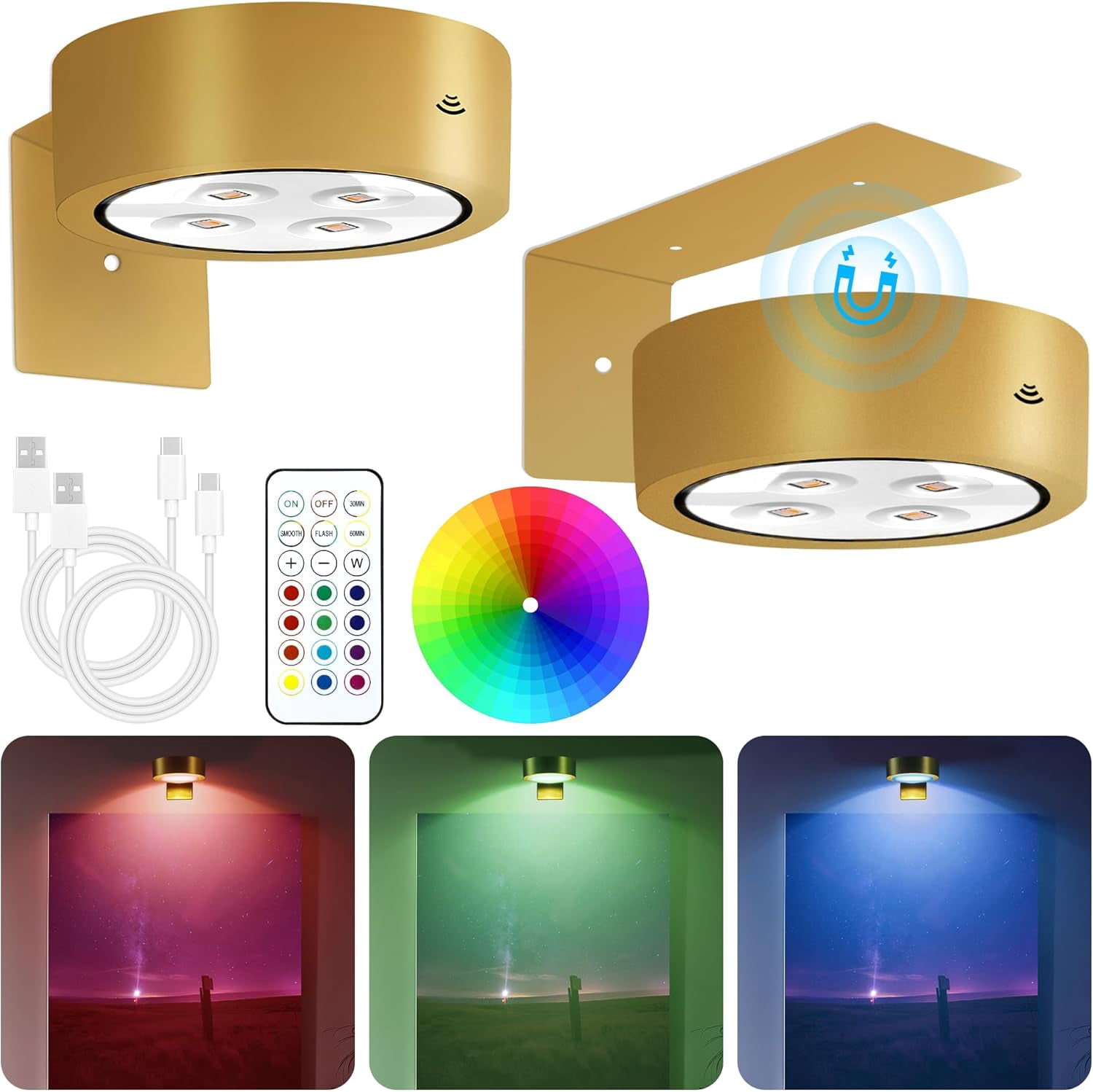 3Pcs Battery Operated Picture Light, Magnetic Led Painting Light with ...