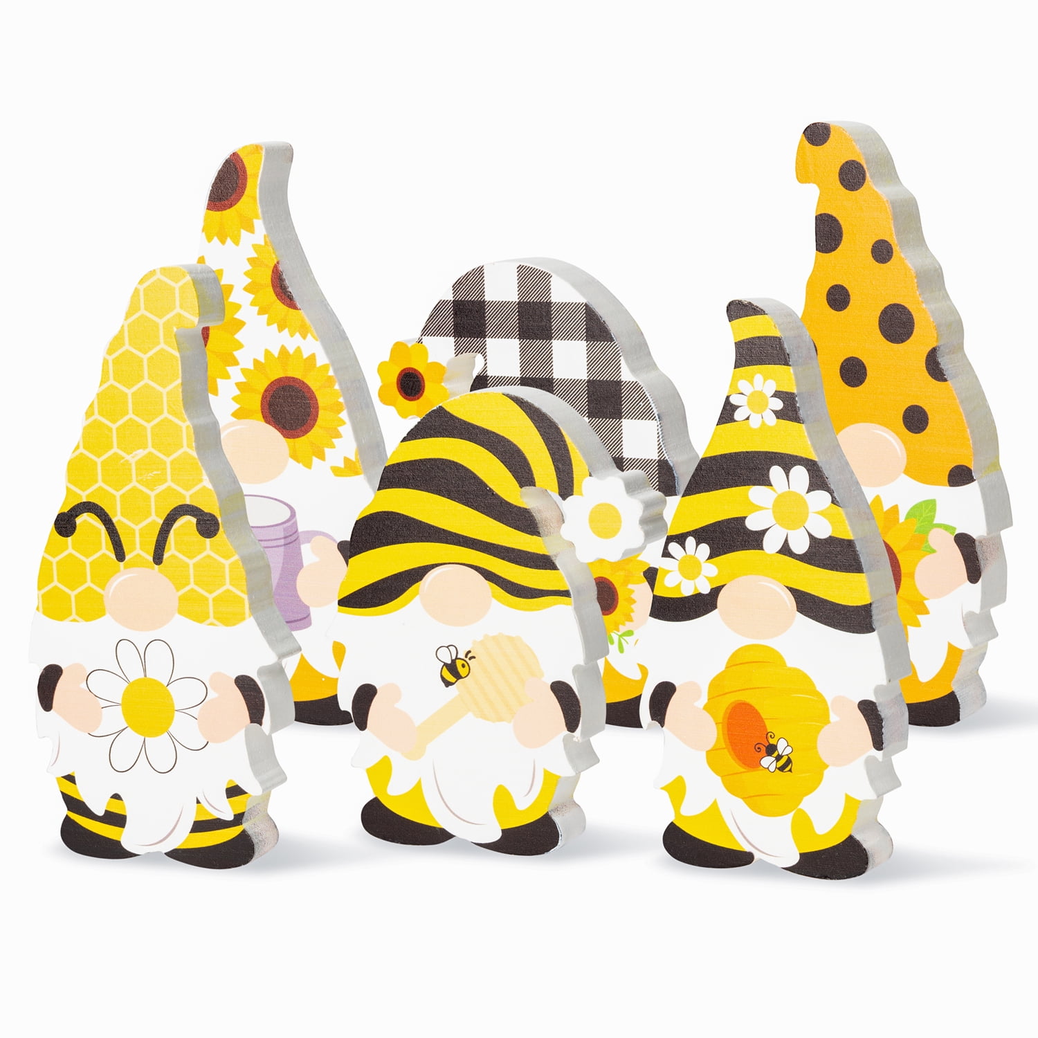 3Pcs Bee Sunflower Gnome Wooden Sign Honeybee Gnome Wooden Freestanding ...