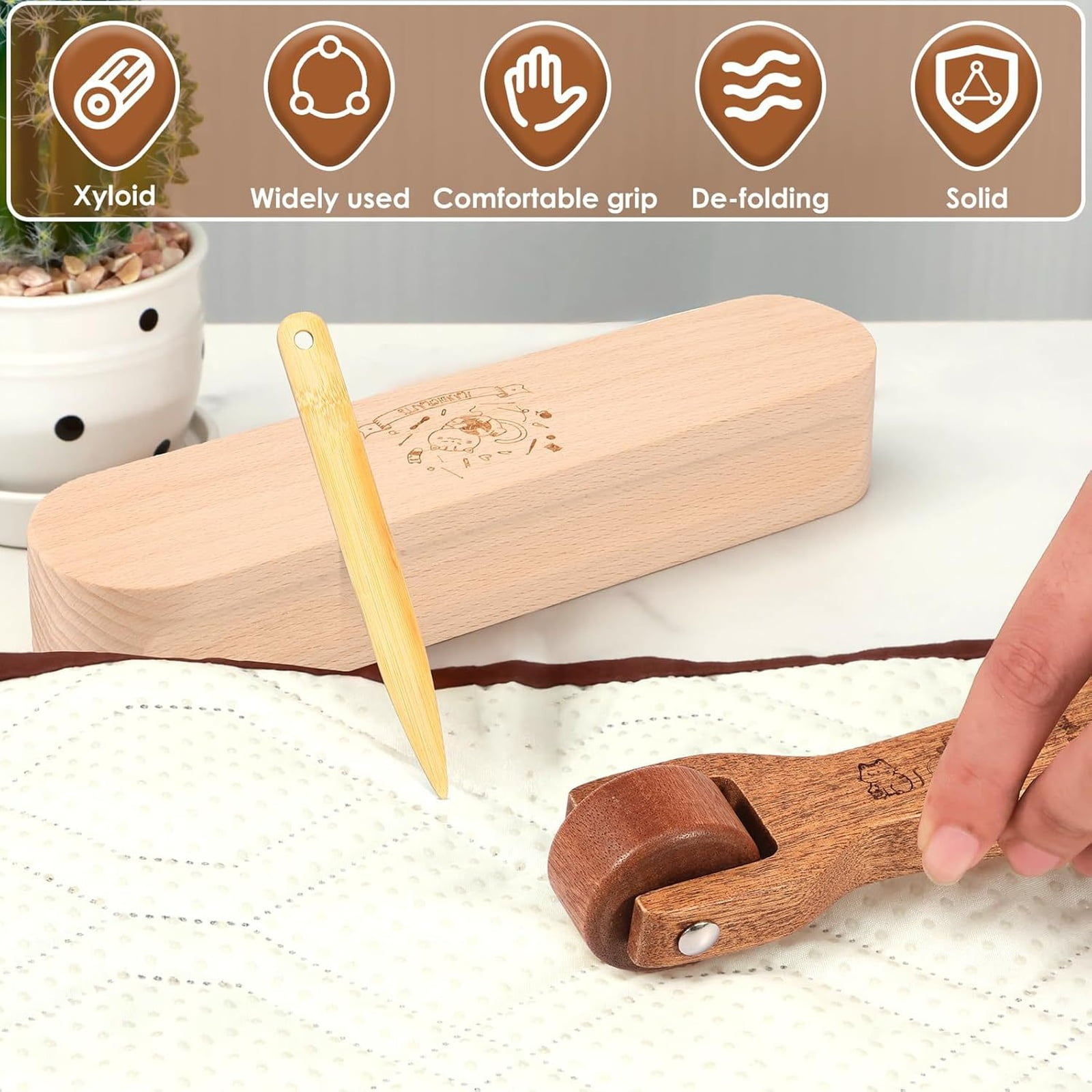 3Pcs Beech Wood Sewing Clappers Set, Multi - Functional Seam Roller ...