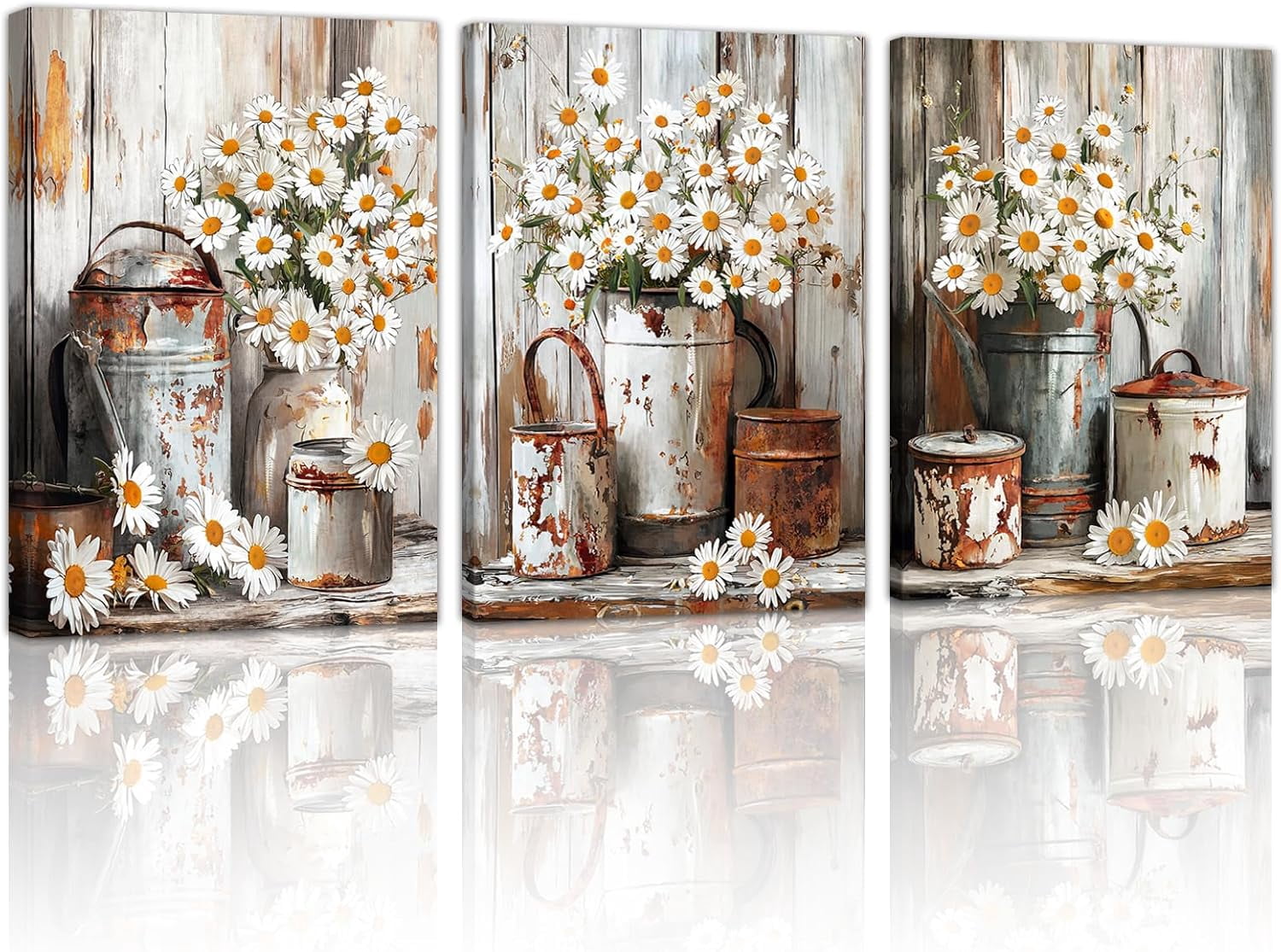 3Pcs Beige Floral Botanical Canvas Wall Art, Neutral Textured Flower ...
