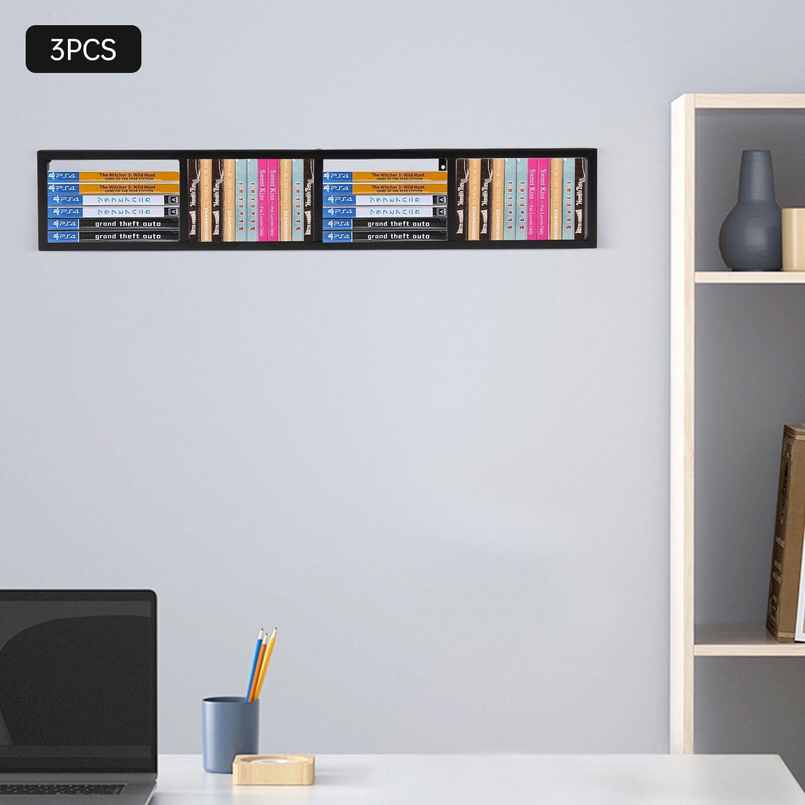 3Pcs Black CD Racks Stand Organizer CD Wall Mount Rack DVD Holder Media ...