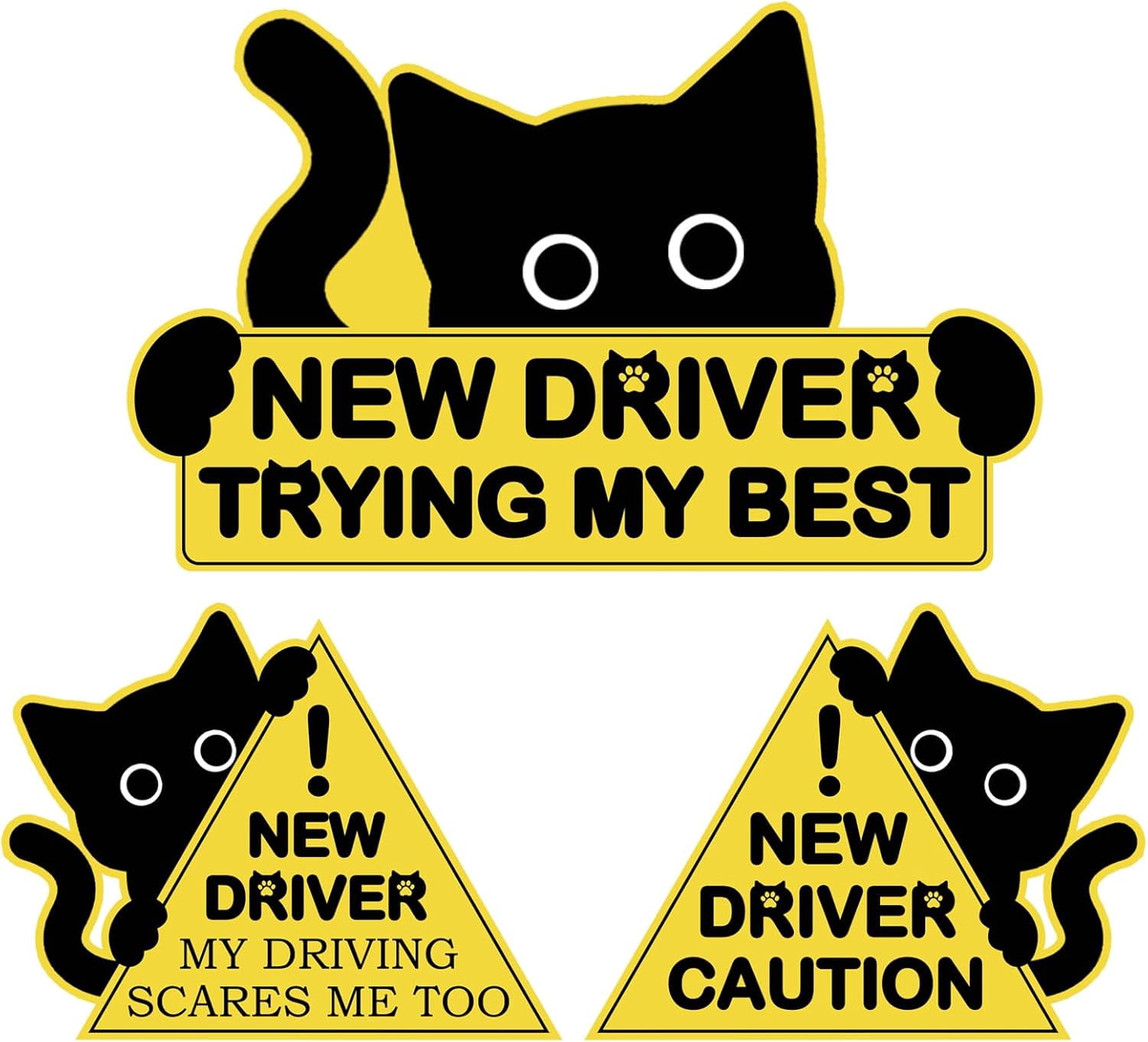 3Pcs Black Cat New Car Driving stickers, Funny New Driver Stickers for ...