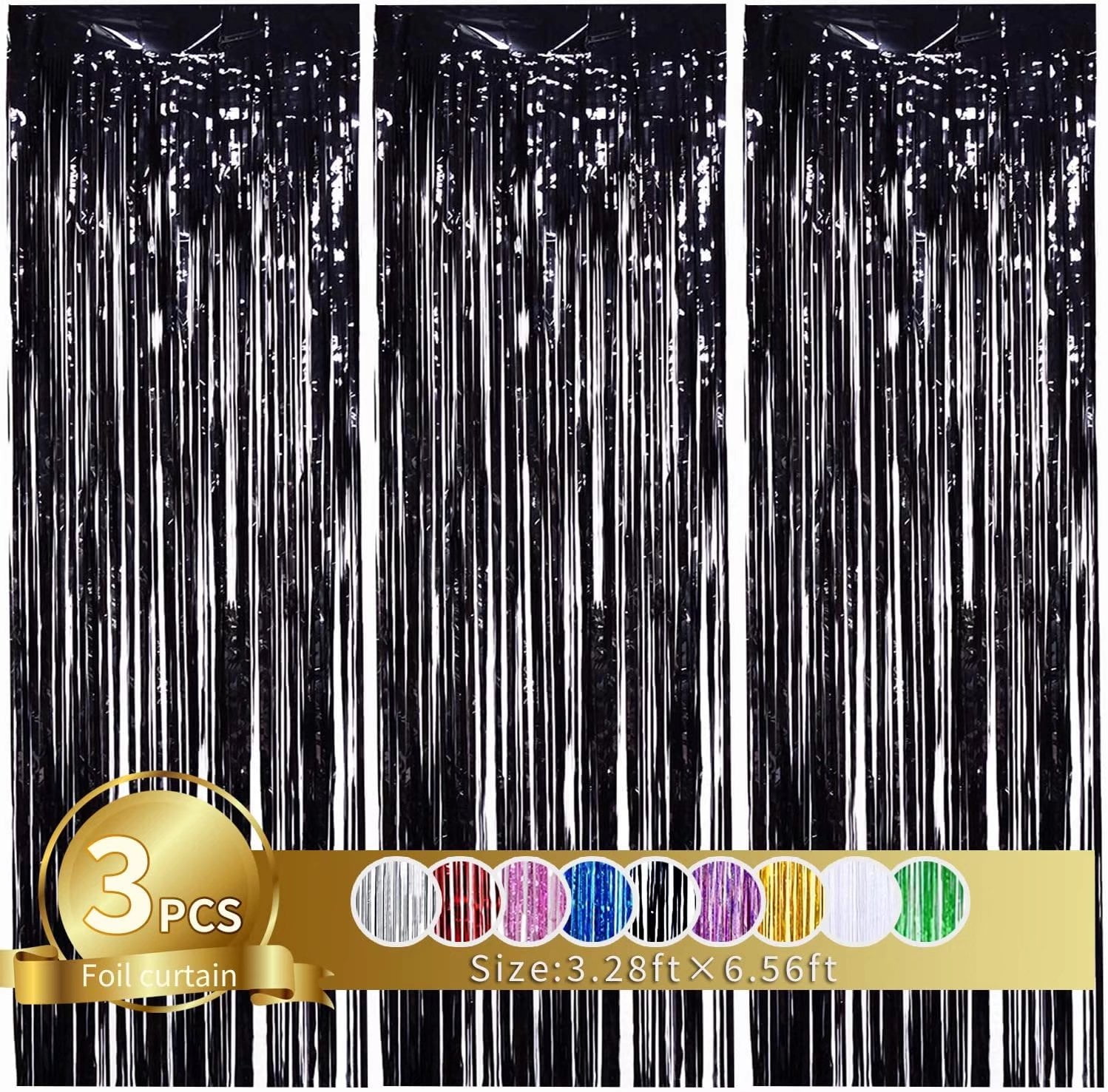 Acdanc Black Metallic Tinsel Foil Fringe Curtains 3pcs 3 28ft X 6
