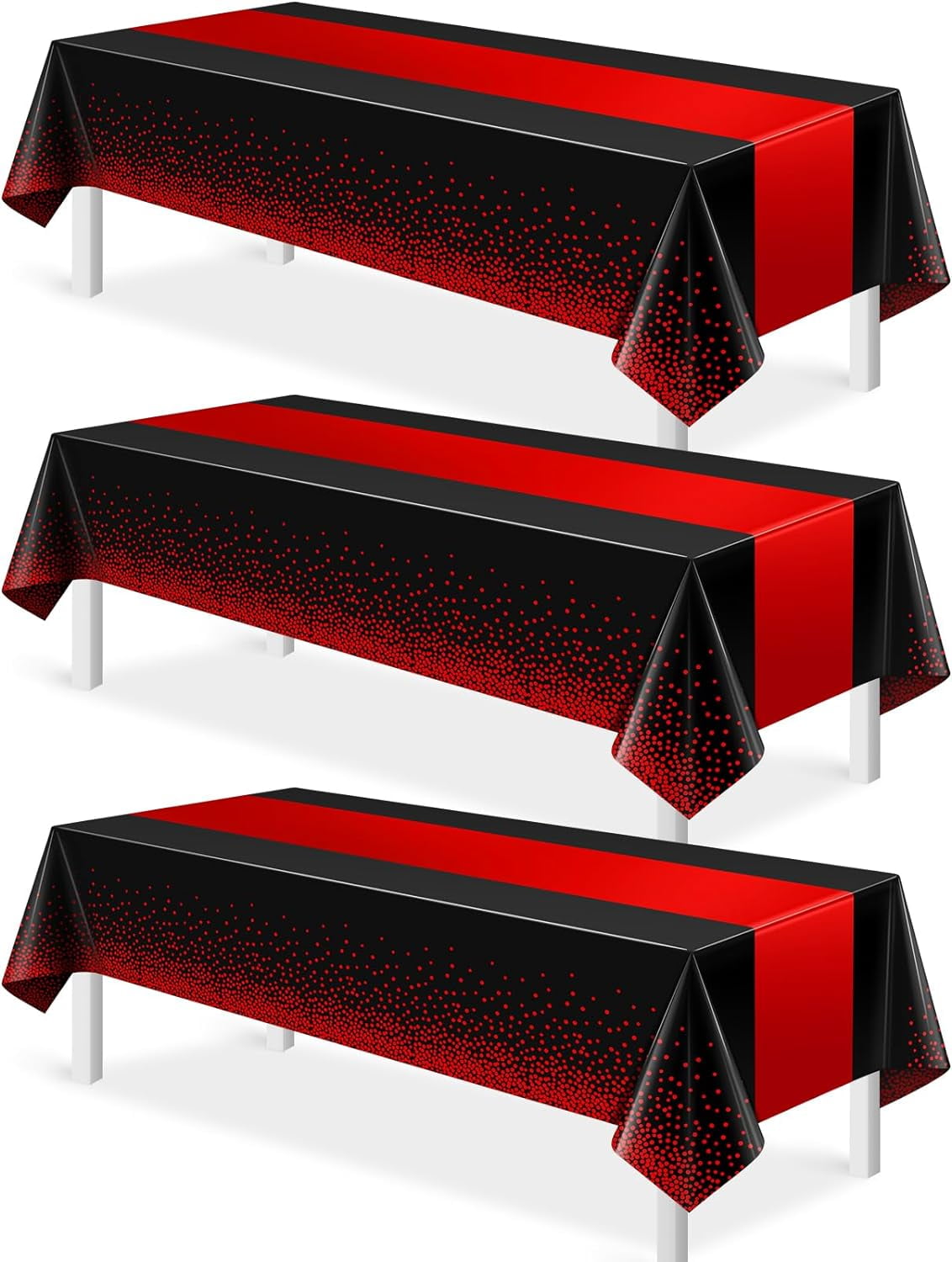 3Pcs Black and Red Tablecloth Party Decorations,Plastic Black Table ...