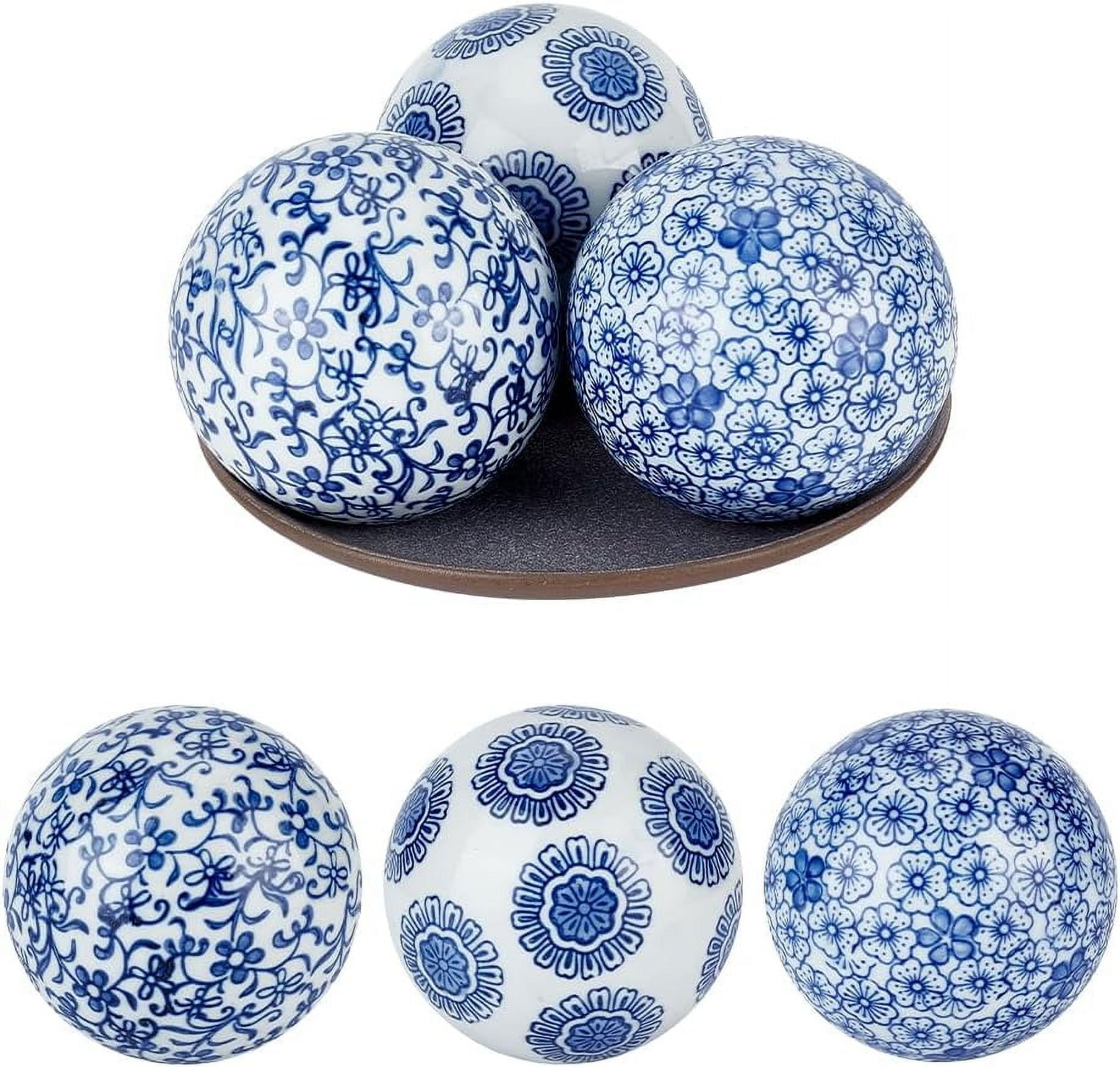 3Pcs Blue and White Porcelain Balls 4 Inch Handmade Porcelain Beads ...