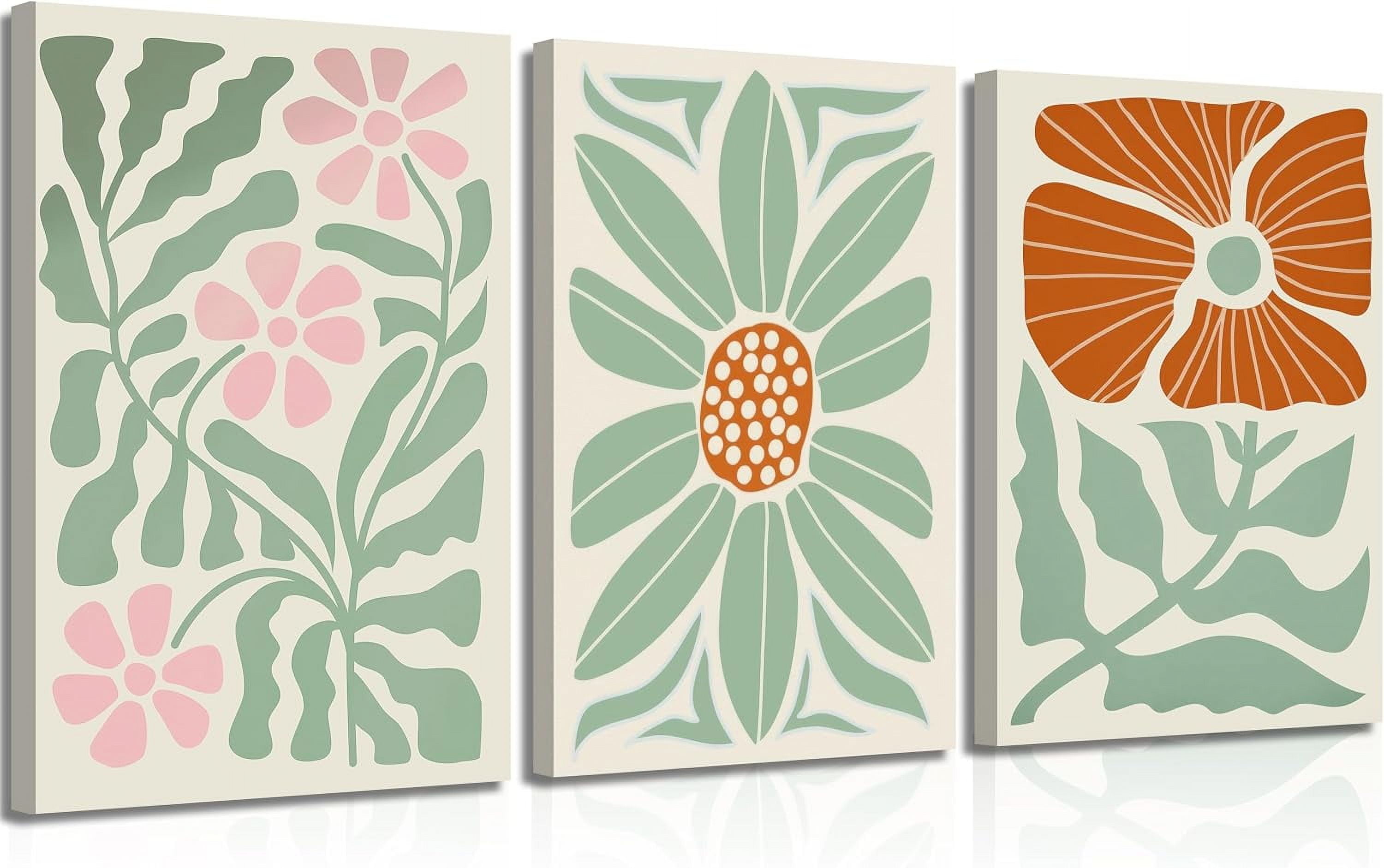 3Pcs Boho Floral Plant Canvas Wall Art Eclectic Flower Wall Decor ...