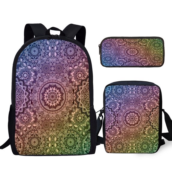 3Pcs Boho Mandala Print Casual Backpack Student Back To Gift with Lunch ...