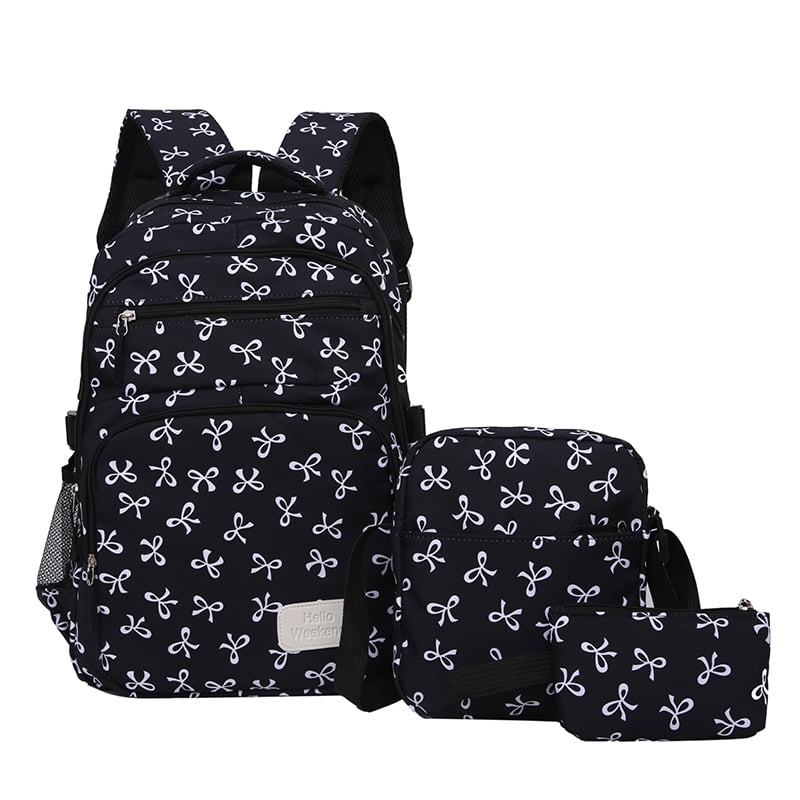 3Pcs Bow Print Backpack, Water Resistant School Backpack with Shoulder ...