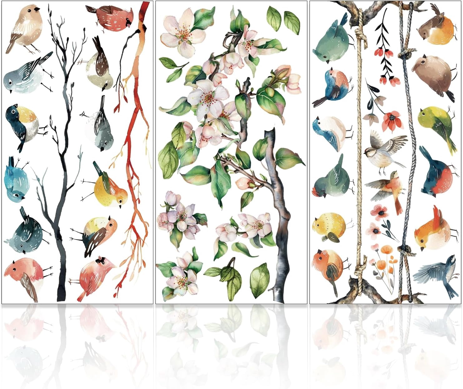 3Pcs Branches and Birds Furniture Transfer 6x12inch Flowers and Plants ...