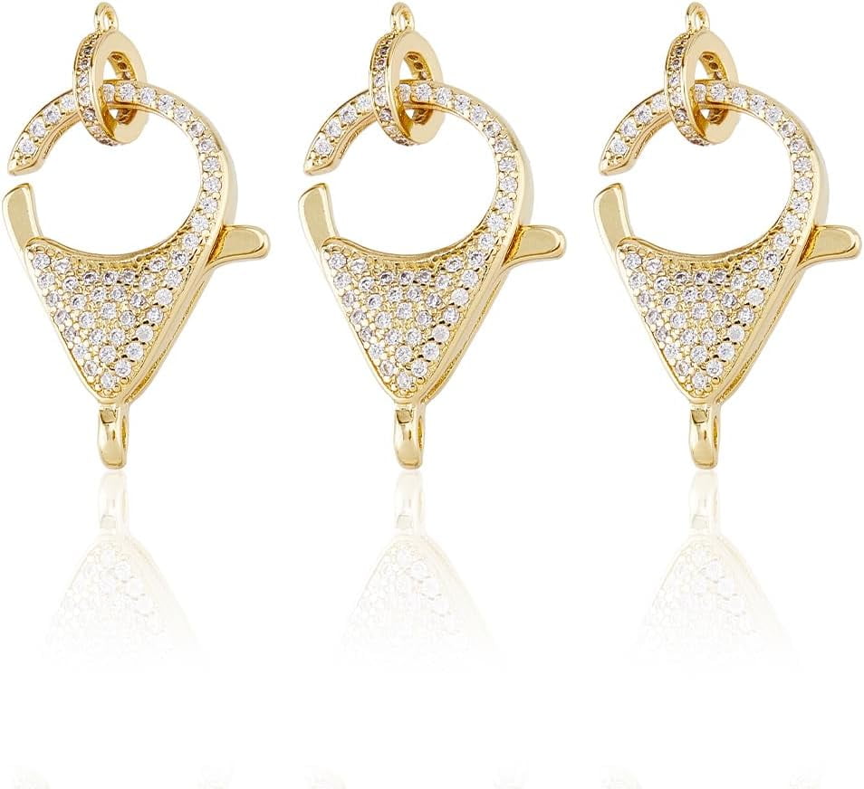 3Pcs Brass Cubic Zirconia Lobster Claw Clasps 18K Gold Plated Jewelry ...