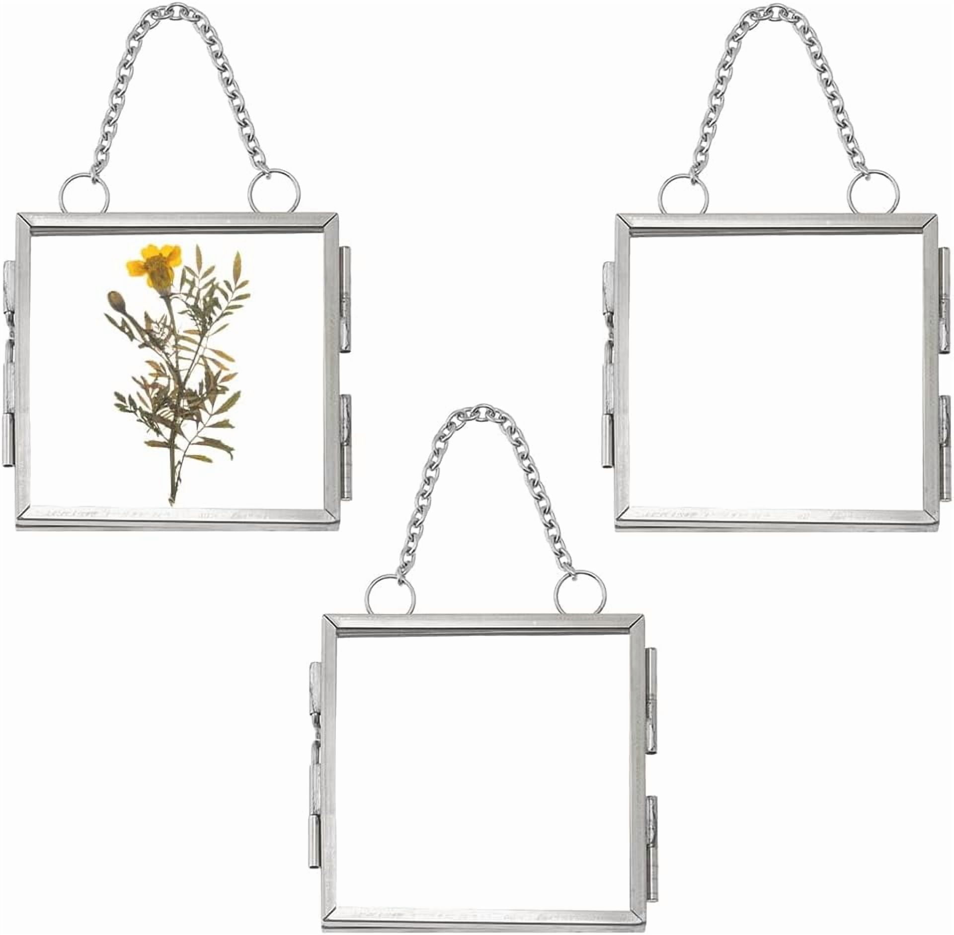 3Pcs Brass Hanging Frame Glass Pressed Flower Frames Hanging Floating ...