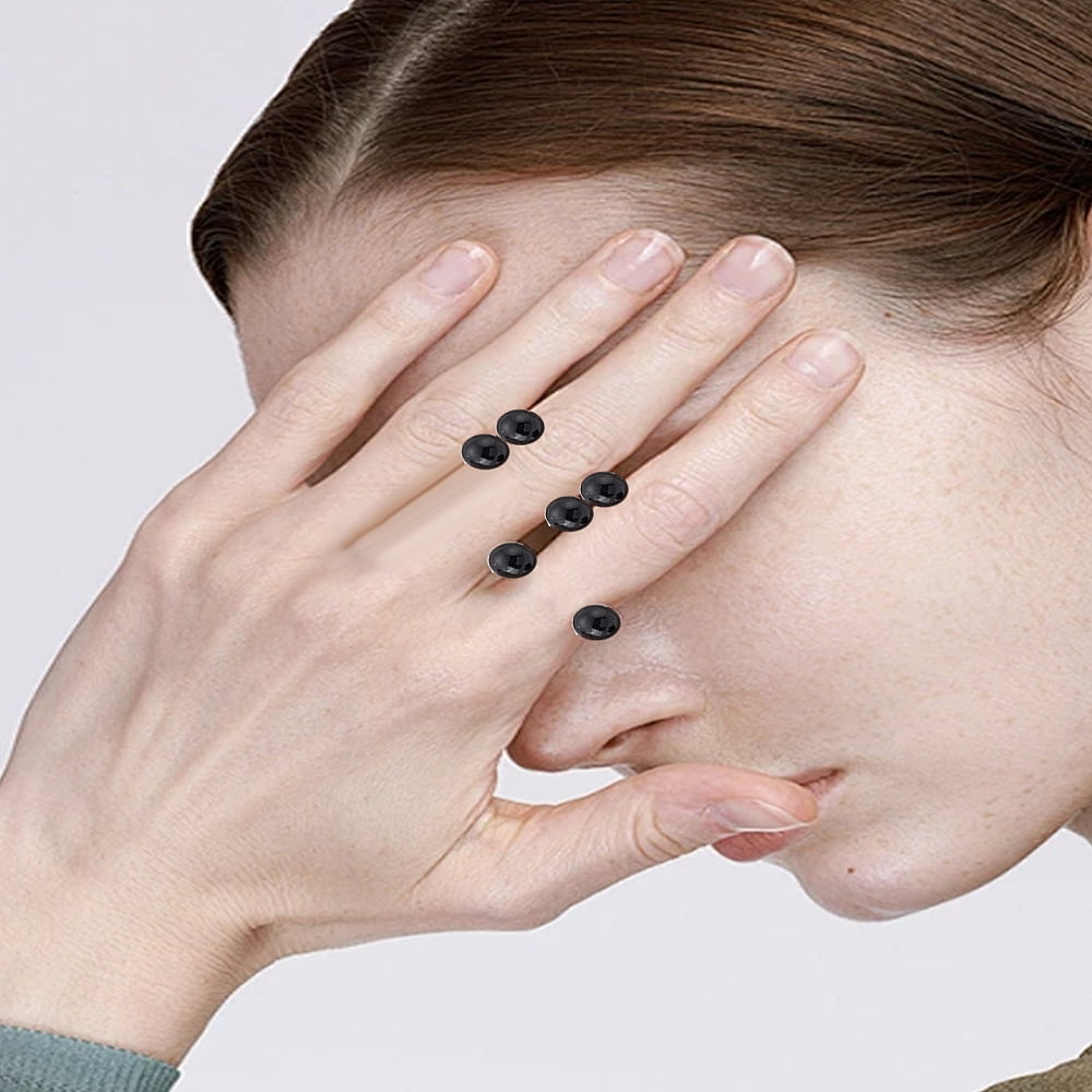 3Pcs Brass Plastic Pearl Finger Rings Sets Black Ball Decor Cuff Ring ...